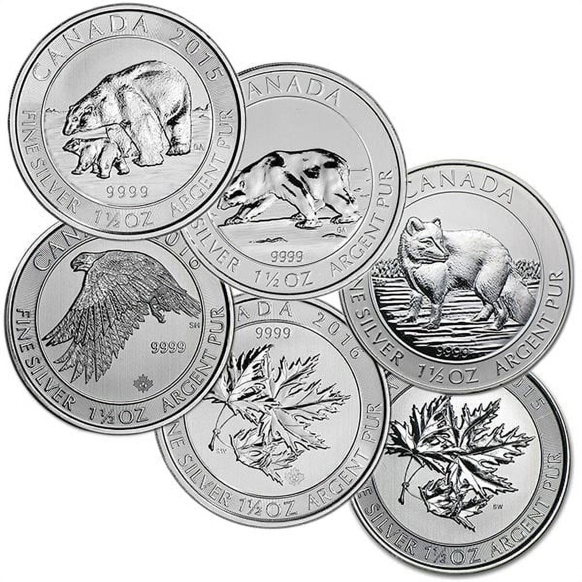 Lot of 5 - Canadian 1-1/2 Ounce .9999 RCM Silver Coin (BU - Various ...