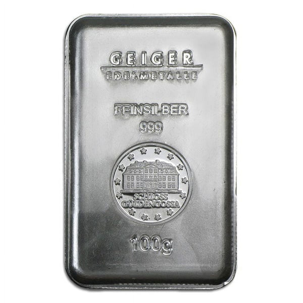 Lot of 5 - Geiger SILVER Bar - 100 Gram .999 Pure, (Sealed, But No ...