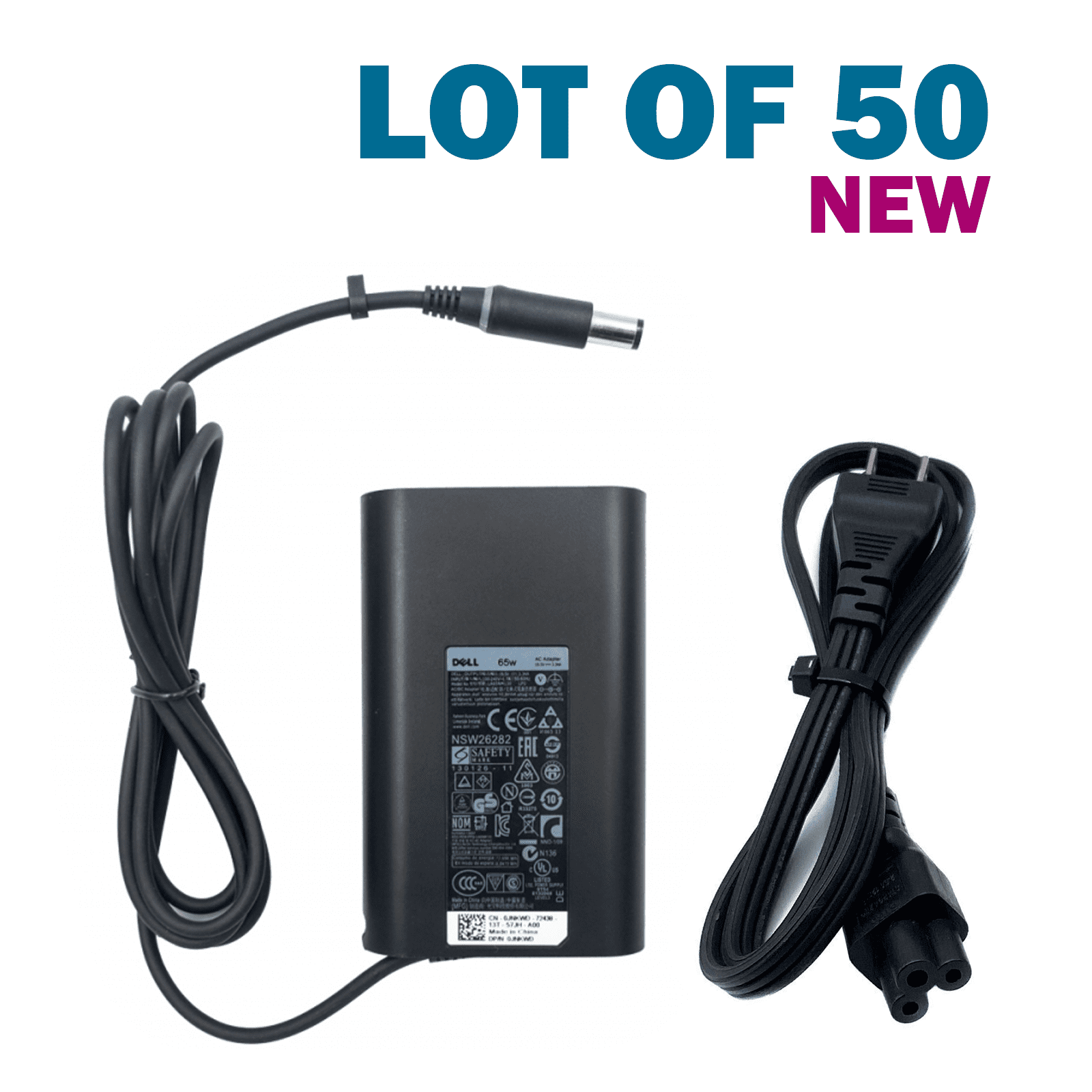 Lot of 50 NEW Genuine 65W Dell New Style AC Power Adapter 19.5V 3.34A 7 ...
