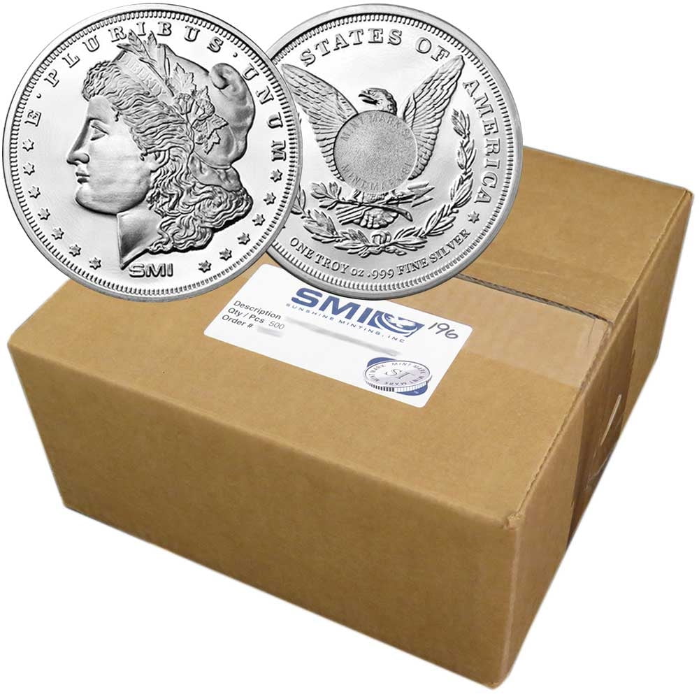 Lot of 500 - 1 Troy oz Sunshine Mint Morgan .999 Silver Round Mint Mark ...