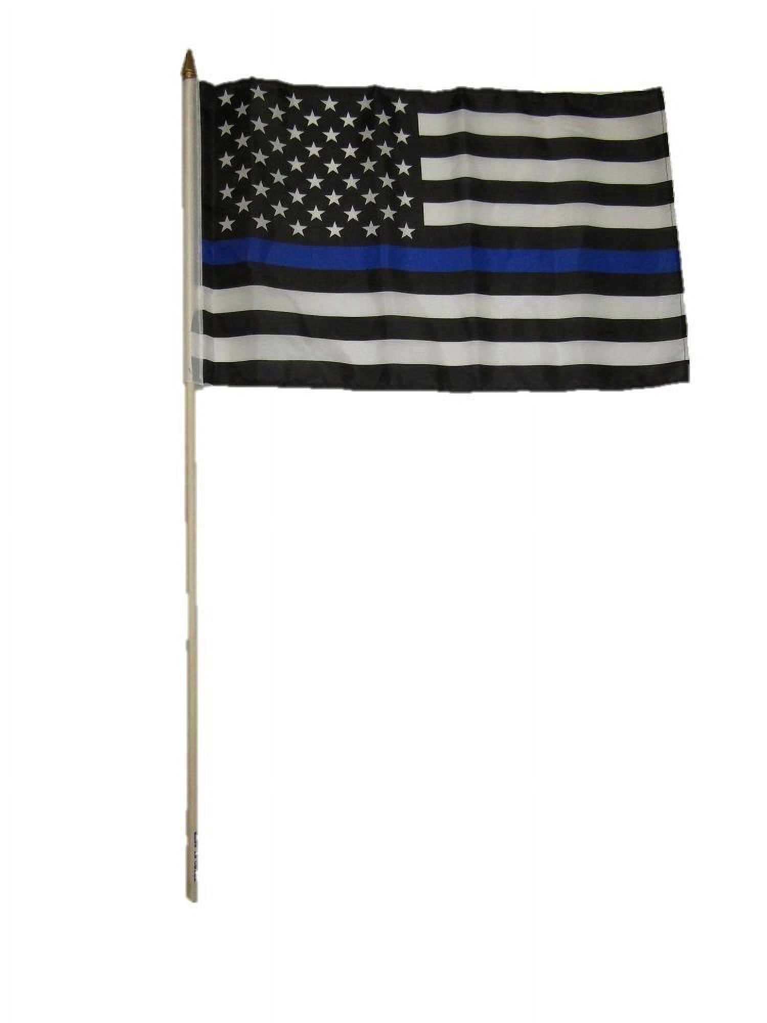 (Lot of 6) 12x18 12"x18" USA Police Blue Line Memorial Stick Flag wood ...