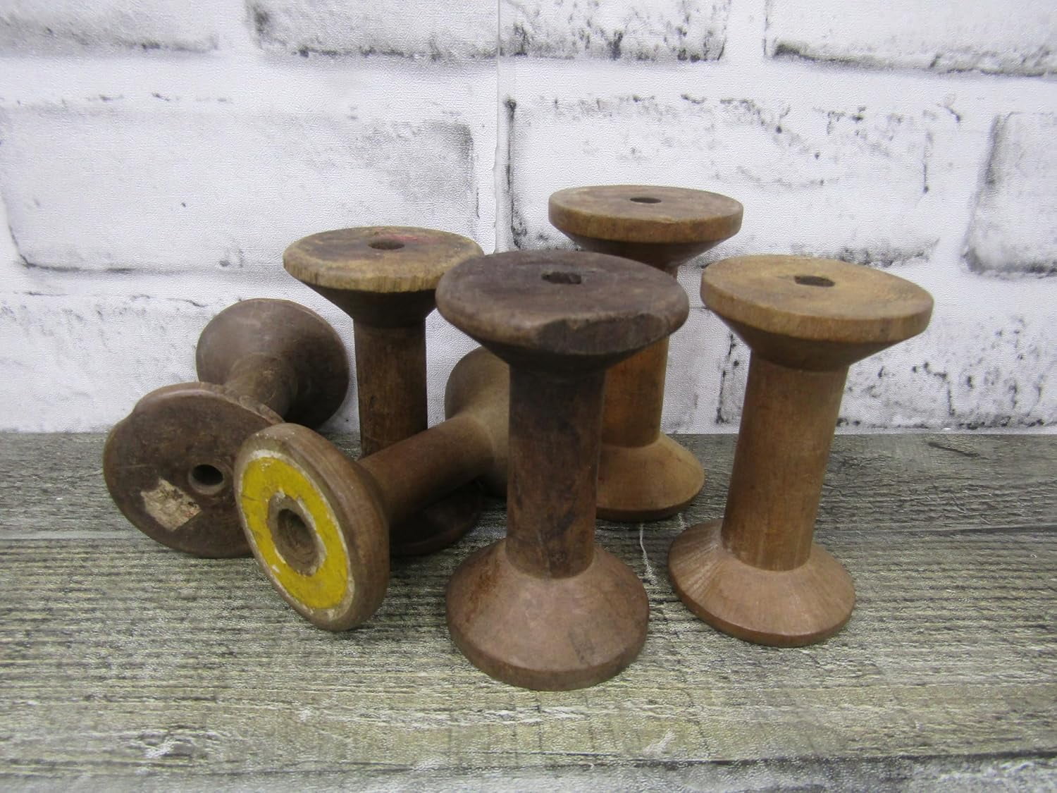 Lot of 6 Antique Wood Wooden Small Textile Bobbins Spindles Spools ...