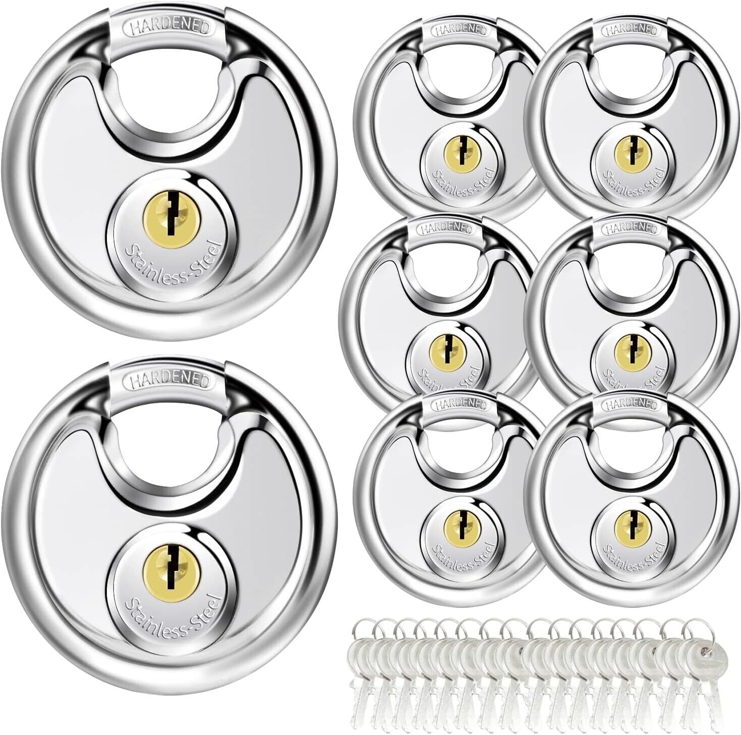 Lot of 8 Keyed Alike DISC PADLOCK 70mm Stainless Steel Storage Trailer ...