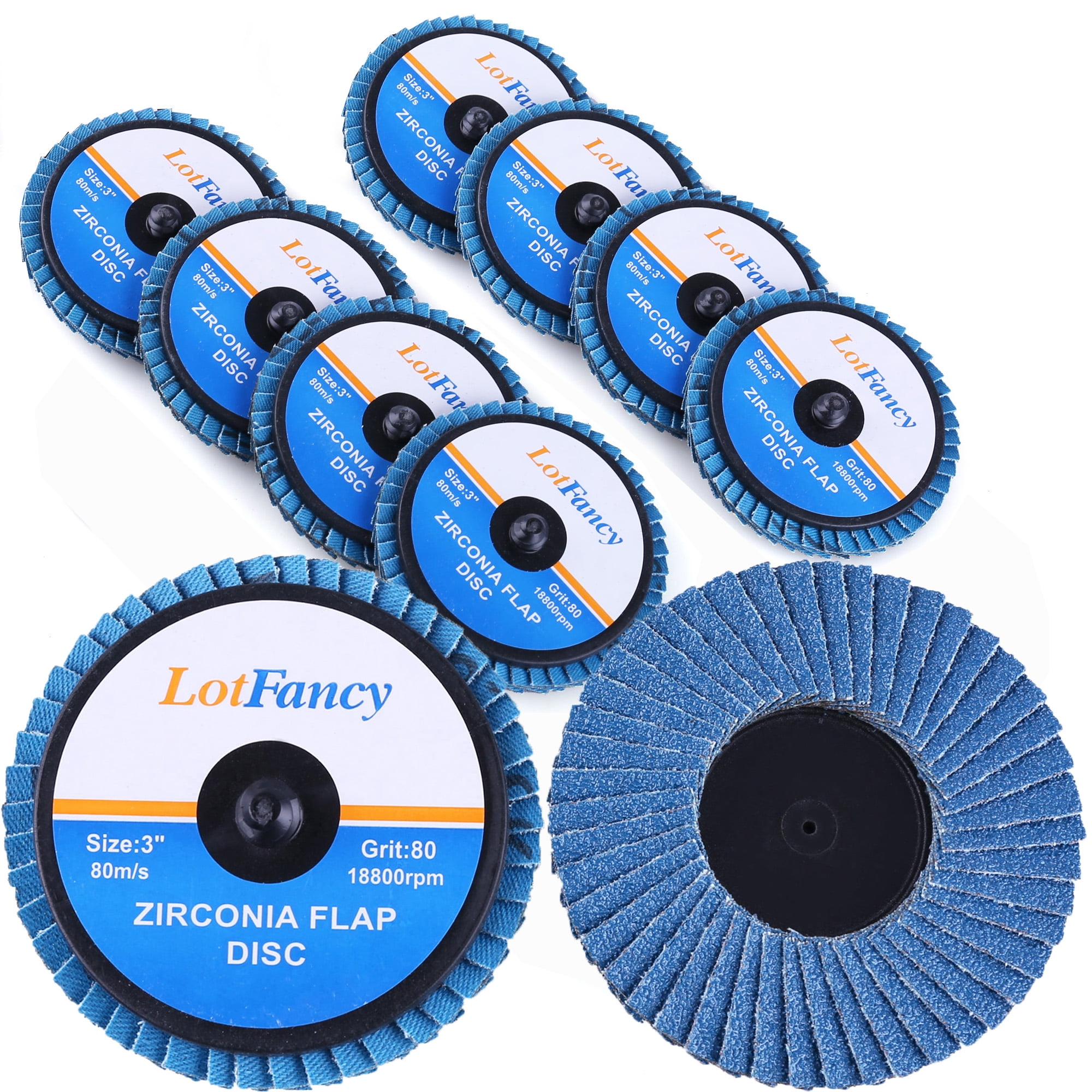 LotFancy 10 Pcs 3 in 80 Grit Roll Lock Flap Disc, Zirconia Alumina ...