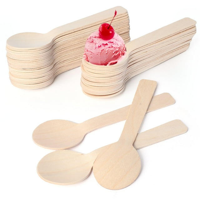 LotFancy 100 Mini Disposable Wooden Spoons, 4 in Compostable Small ...