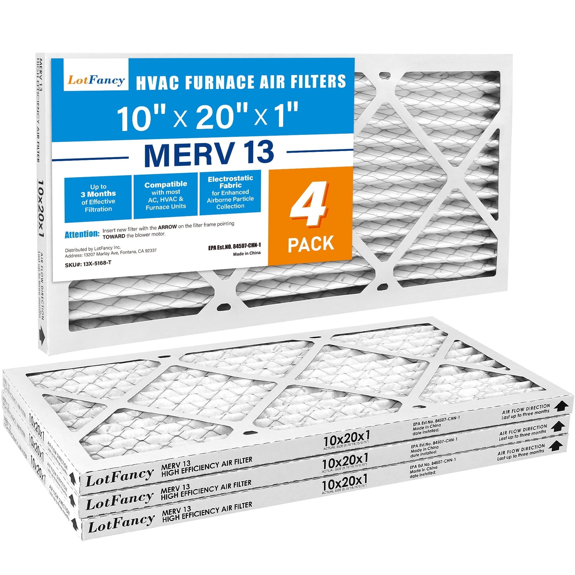 LotFancy MERV 13 Pleated HVAC AC Furnace Air Filters 10x20x1, For ...
