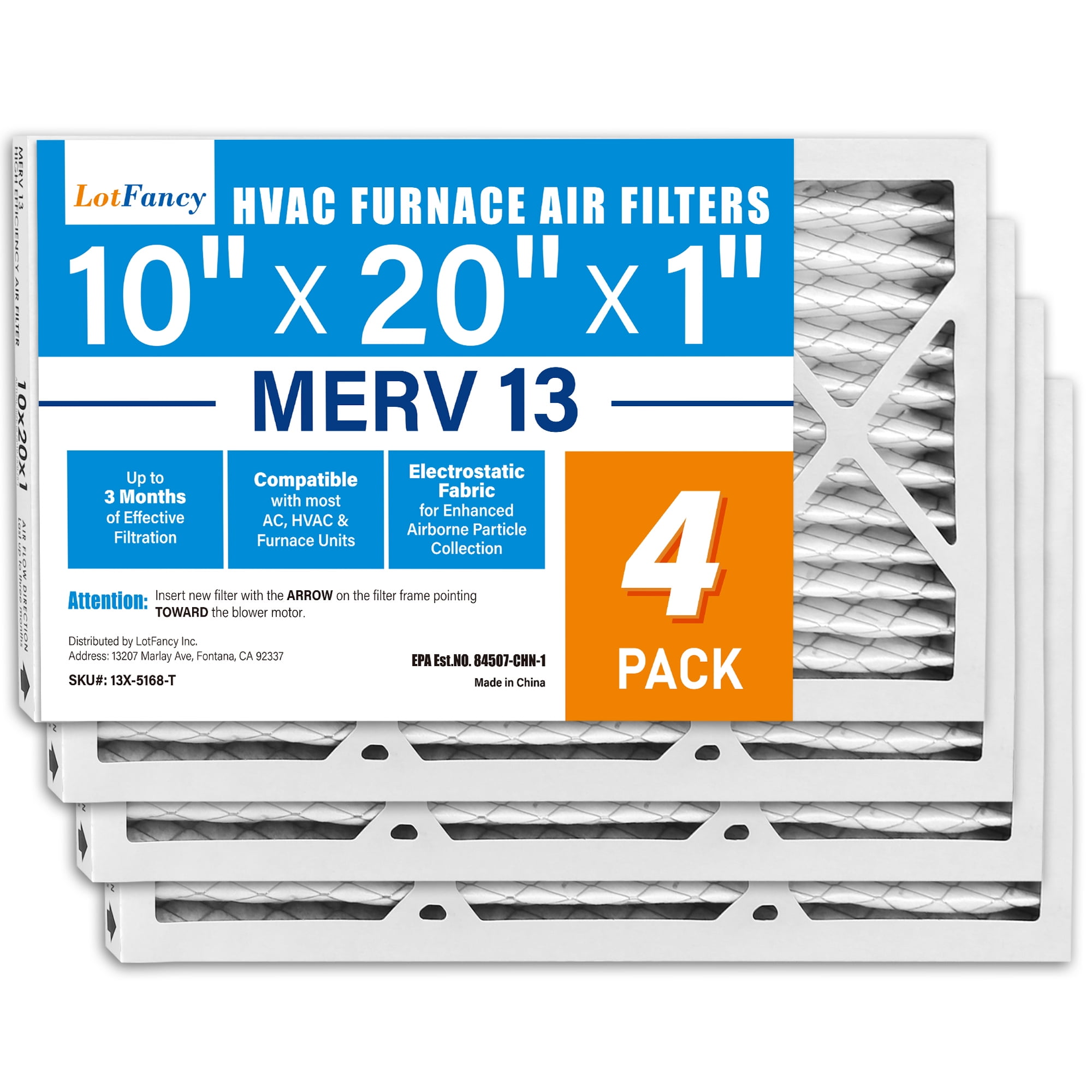 LotFancy MERV 13 Pleated HVAC AC Furnace Air Filters 10x20x1, For ...