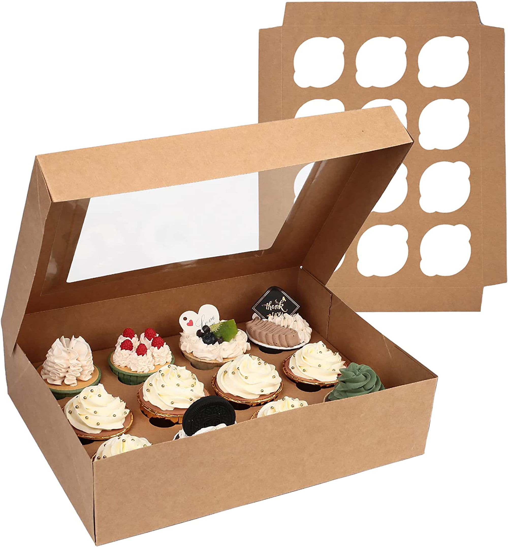 LotFancy 12 Count Cupcake Boxes, 20 Pack, Kraft Bakery Boxes with ...