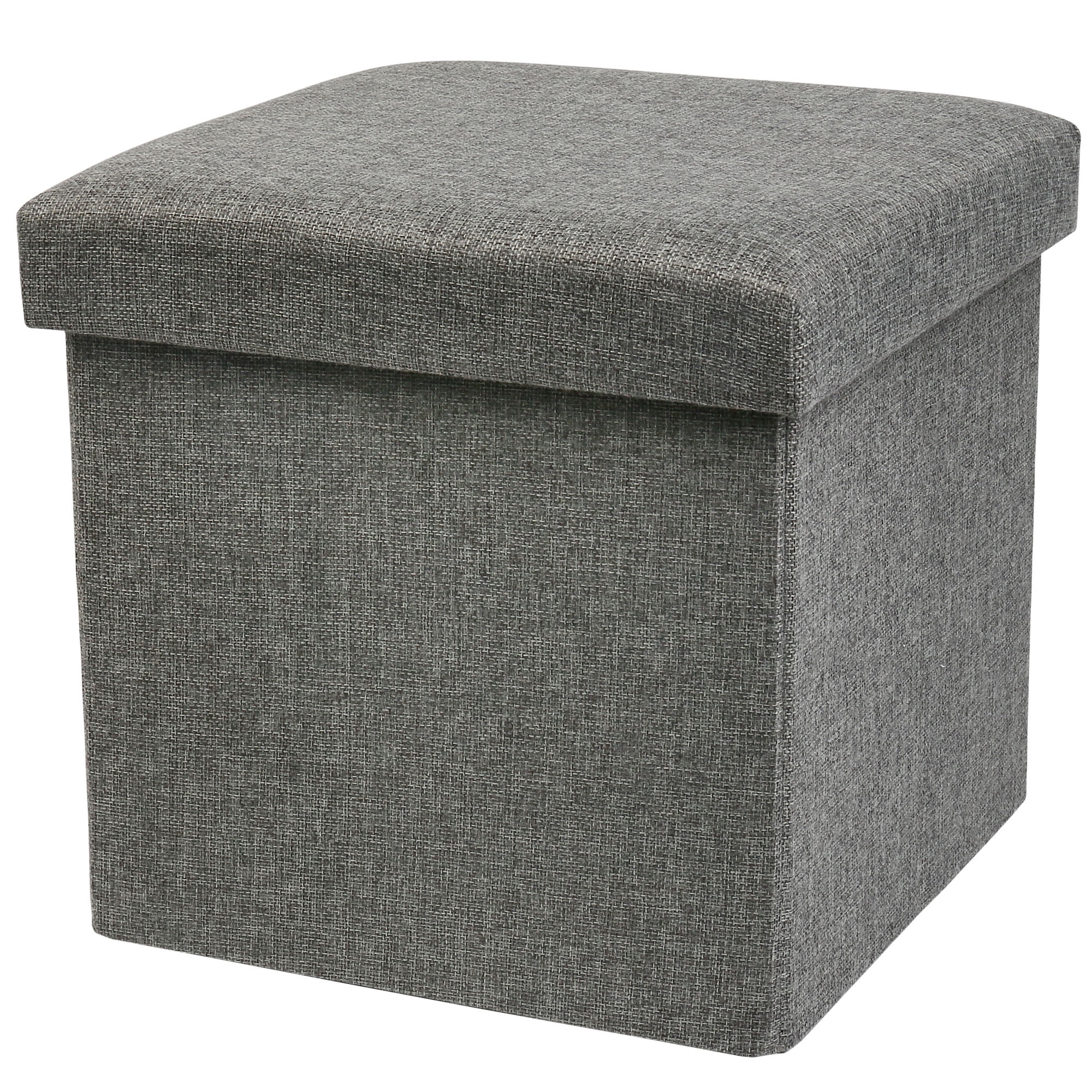 LotFancy 13 in Ottoman Cube, Footstool with Storage, Faux Linen, Gray ...