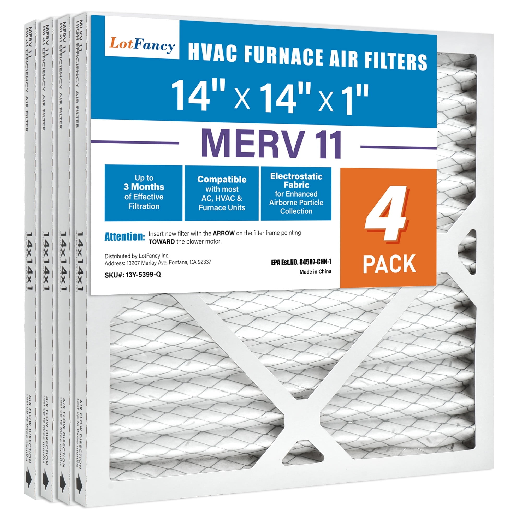 LotFancy 14x14x1 Air Filters, 4 Pack, MERV 11 Pleated HVAC AC Furnace ...