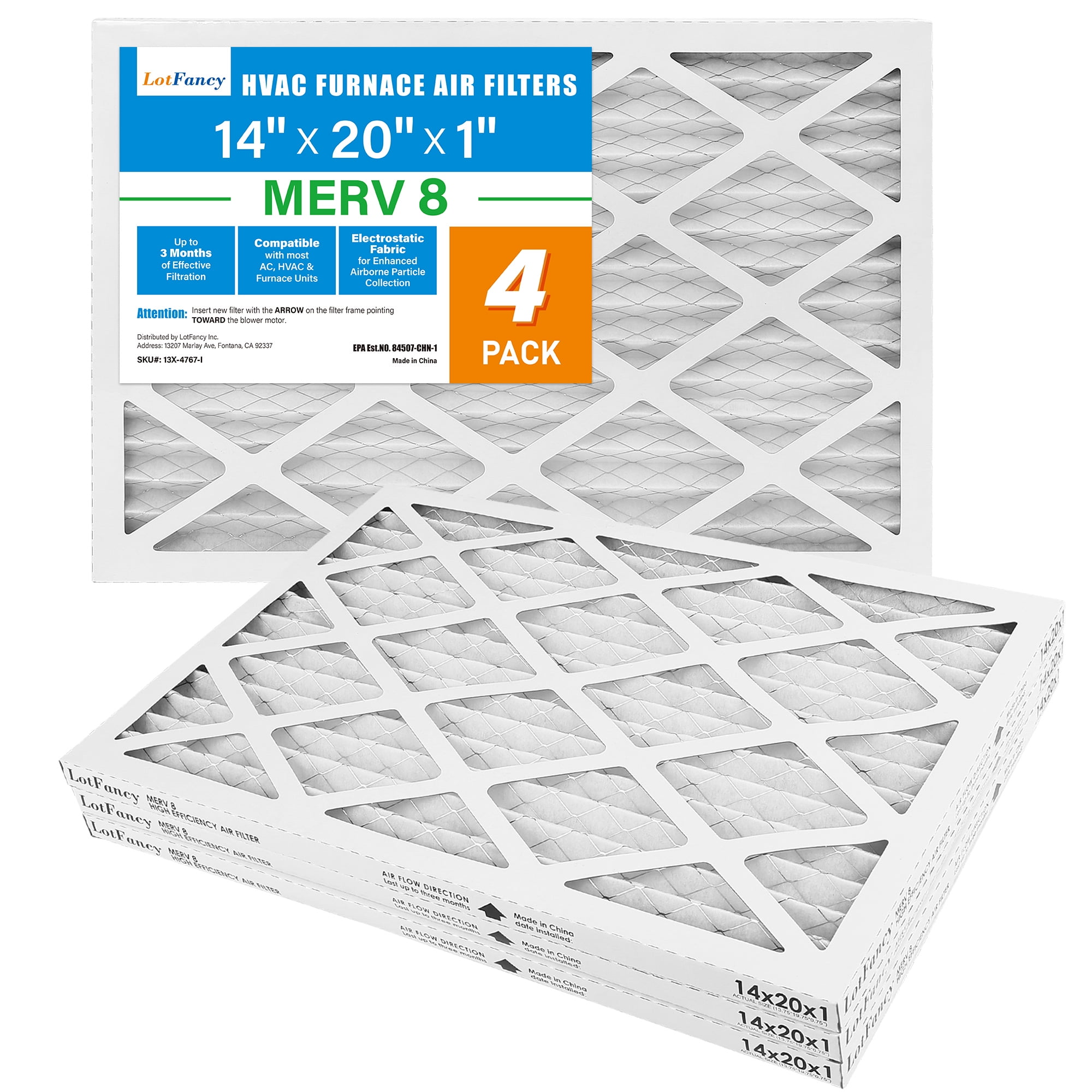 LotFancy 14x20x1 MERV 8 Pleated Air Filters, 4 Pack, High Efficiency ...