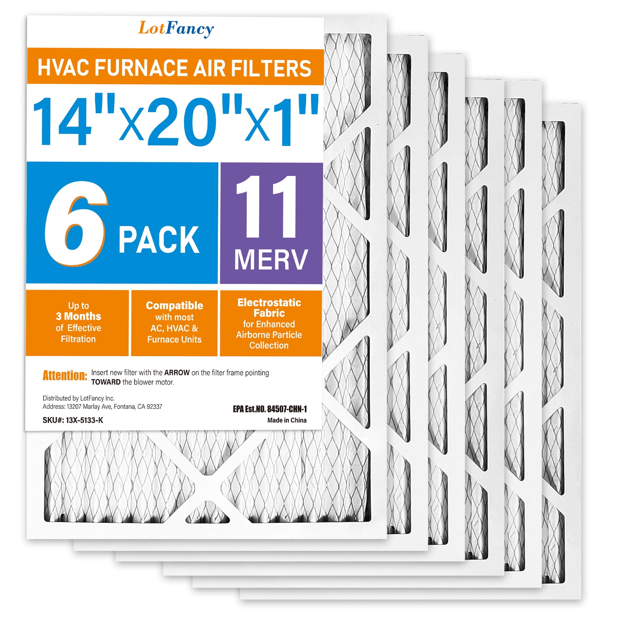 LotFancy 14x20x1 Air Filters, MERV 11 Pleated HVAC AC Furnace Air ...