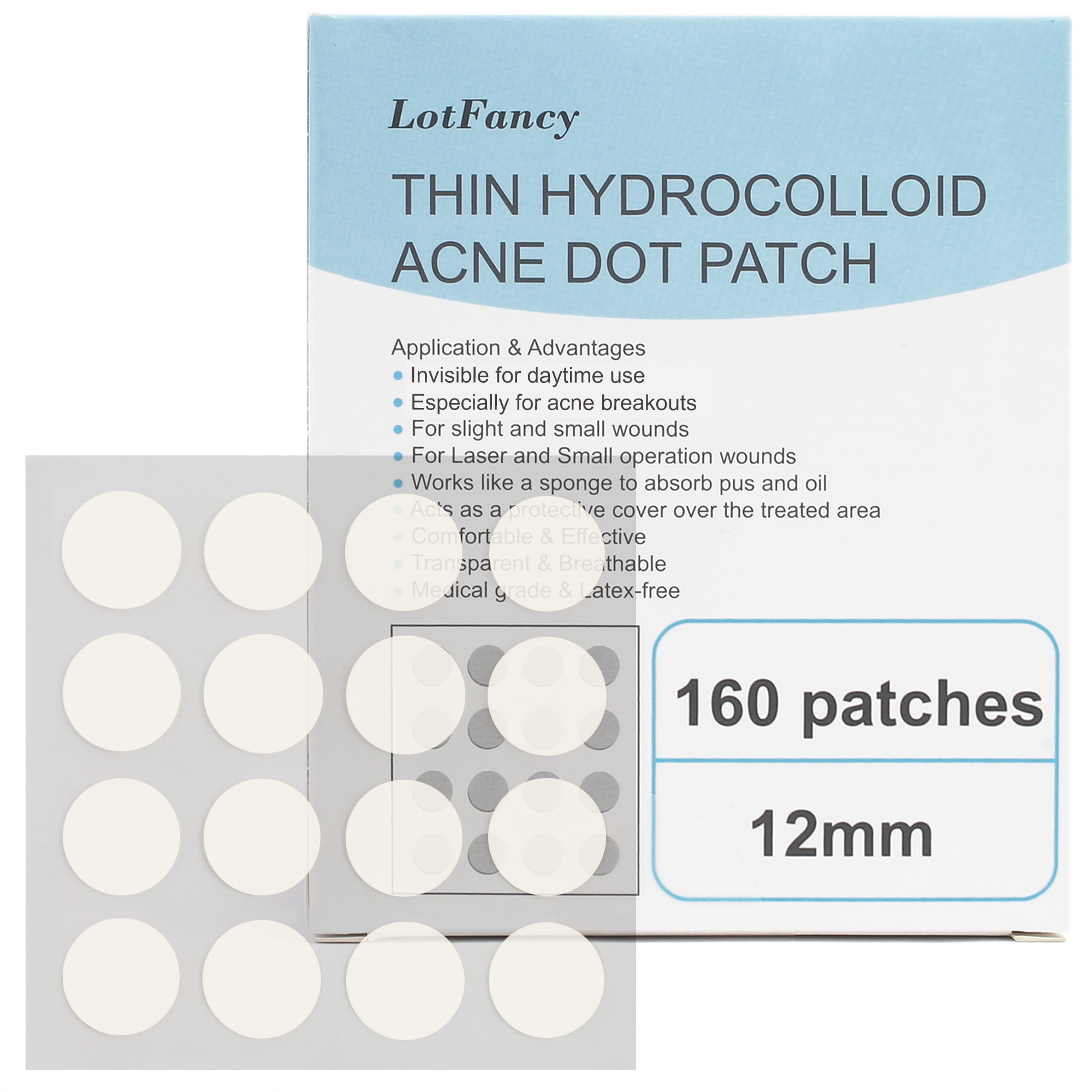 LotFancy 160 Ct Acne Pimple Patch, Acne Spot Dots, 12mm, Thin ...