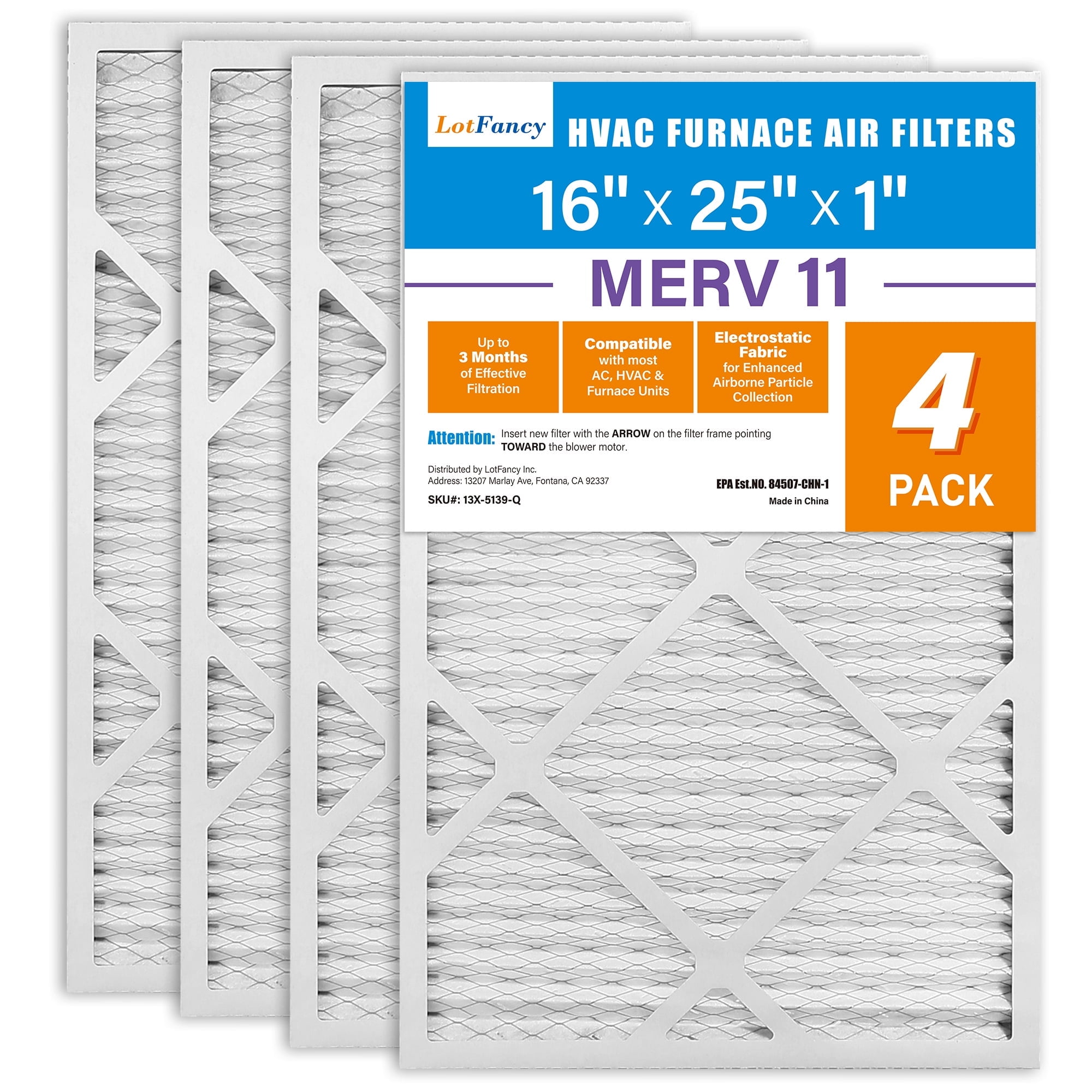 Free Shipping! LotFancy 16x25x1 Air Filters, 4 Pack, MERV 11 Pleated ...