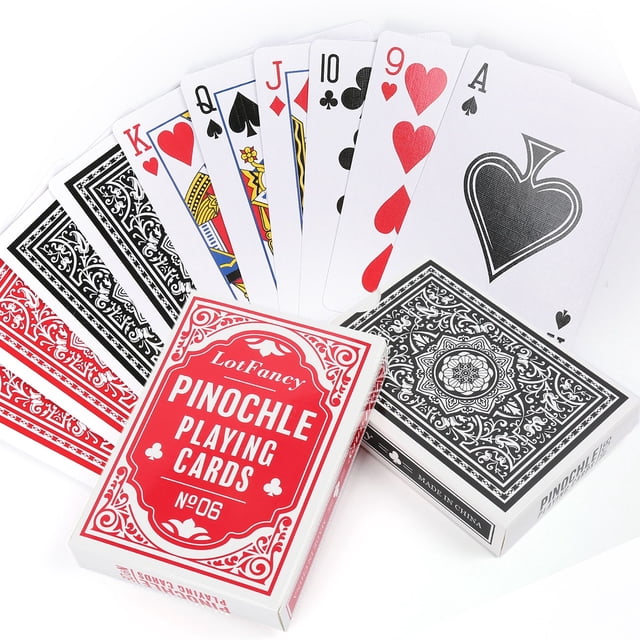 LotFancy Original Game Pack, 2 Decks Pinochle Cards, Blue/Red, Plastic ...