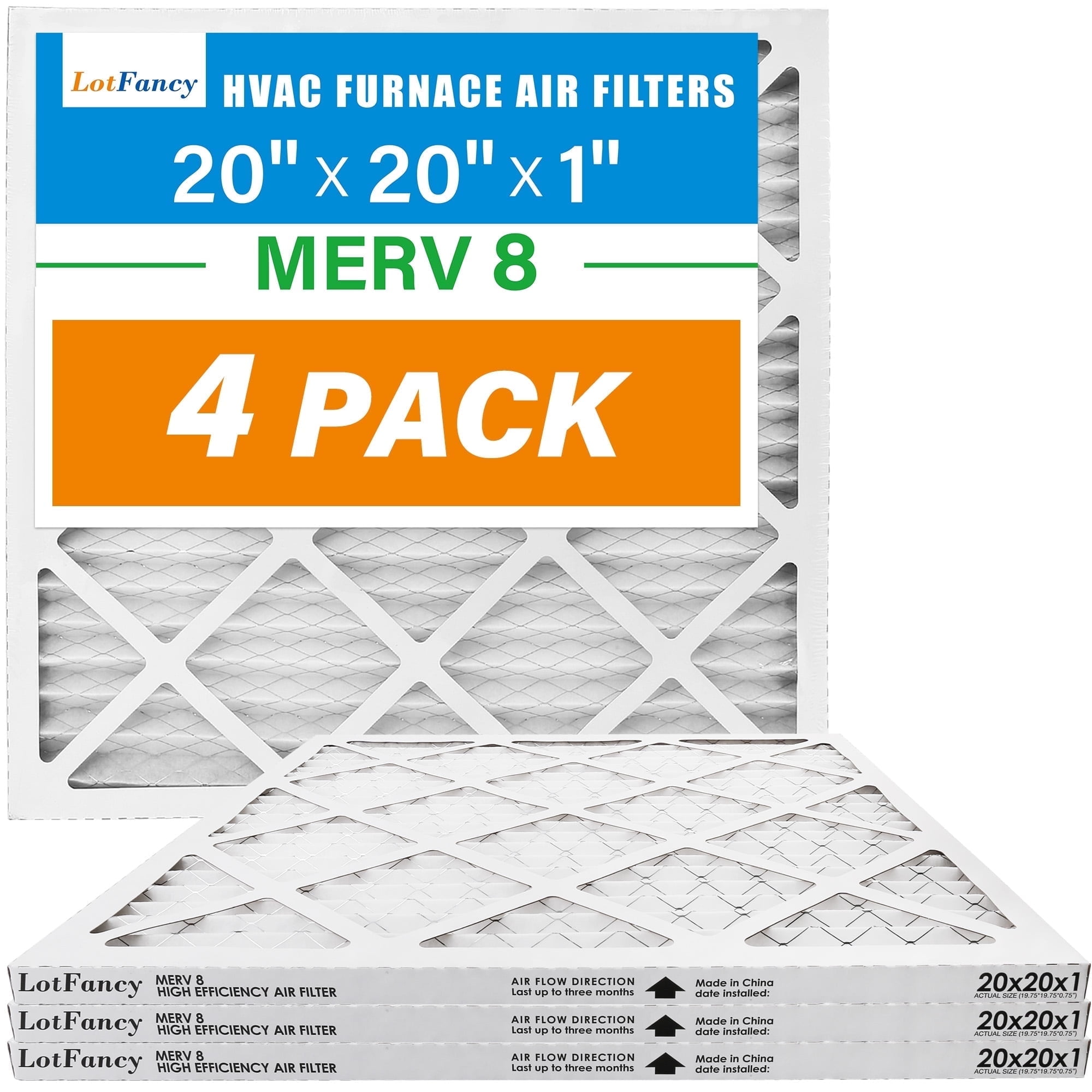 LotFancy 20x20x1 Air Filters, 4-Pack, MERV 8 HVAC AC Furnace Filters ...