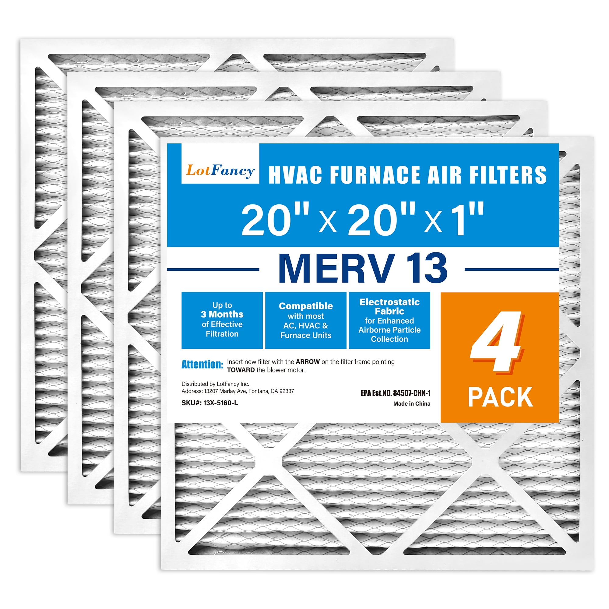 LotFancy MERV 13 HVAC AC Furnace Air Filters, 20x20x1, 4 Pack - Walmart.com