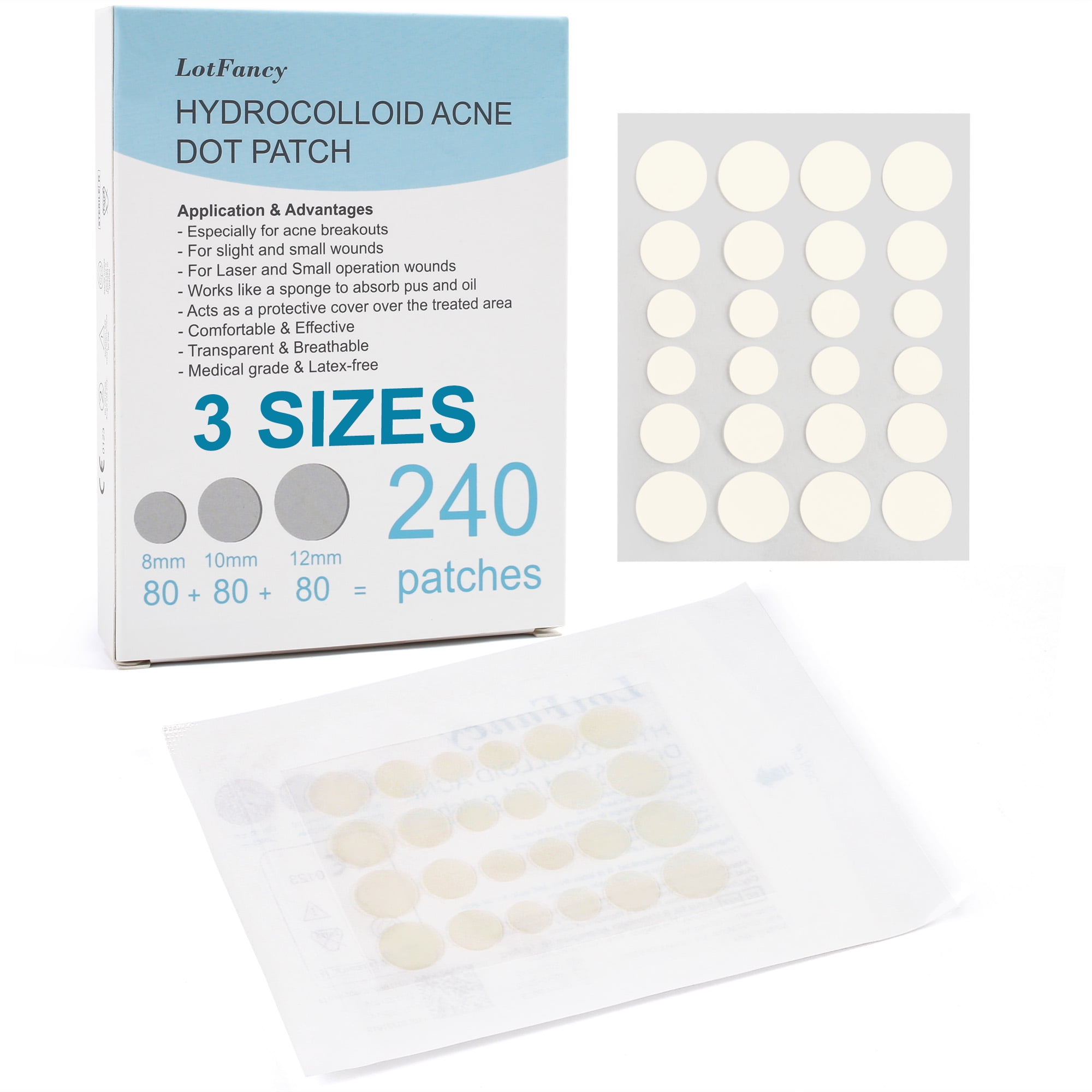 LotFancy 240 Ct Acne Spot Dots, Acne Pimple Patch, Thin Hydrocolloid ...