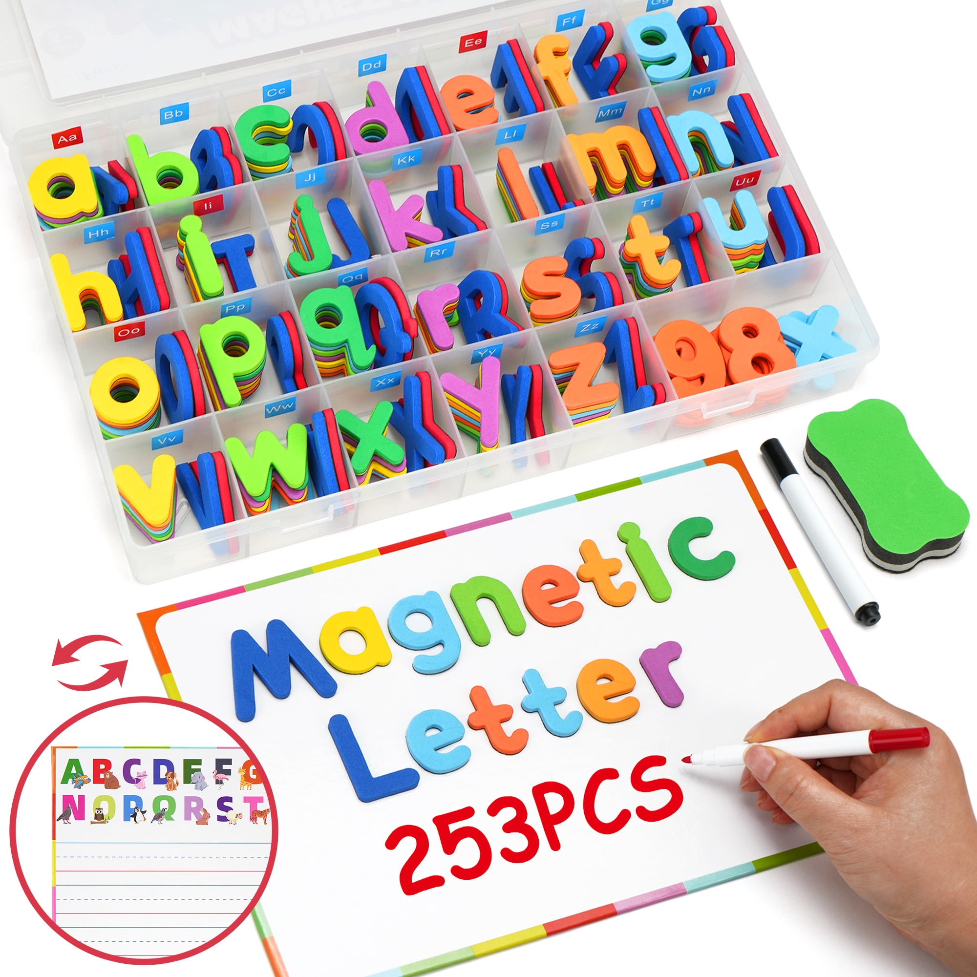 LotFancy 253 Magnets Letters and Numbers with Magnet Board Pen and Box ...