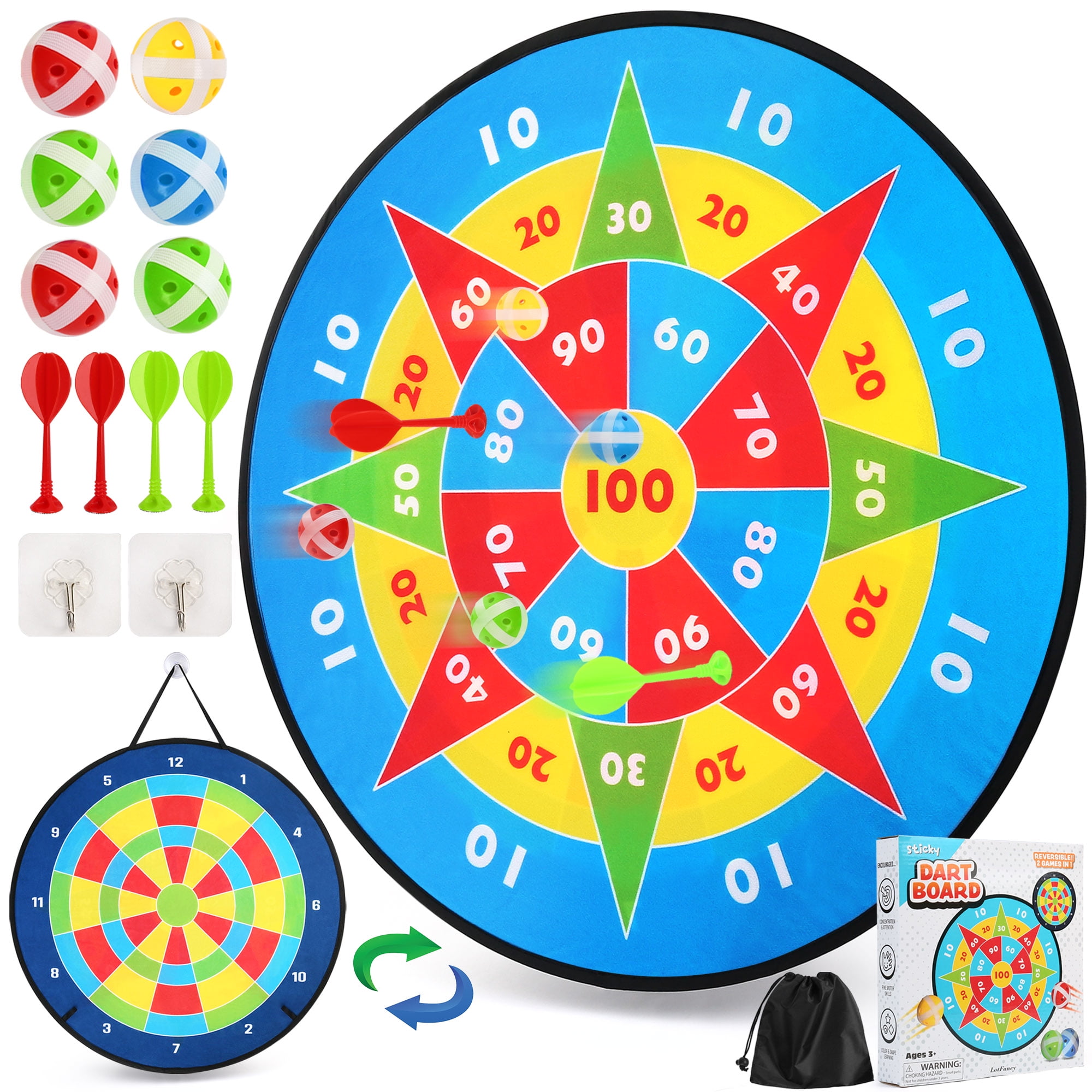 LotFancy 26 in Double Sided Dartboard with Sticky Balls and Darts ...