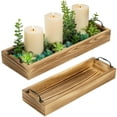 LotFancy Wood Decorative Tray with Metal Handles, 2 Wooden Vanity Trays ...