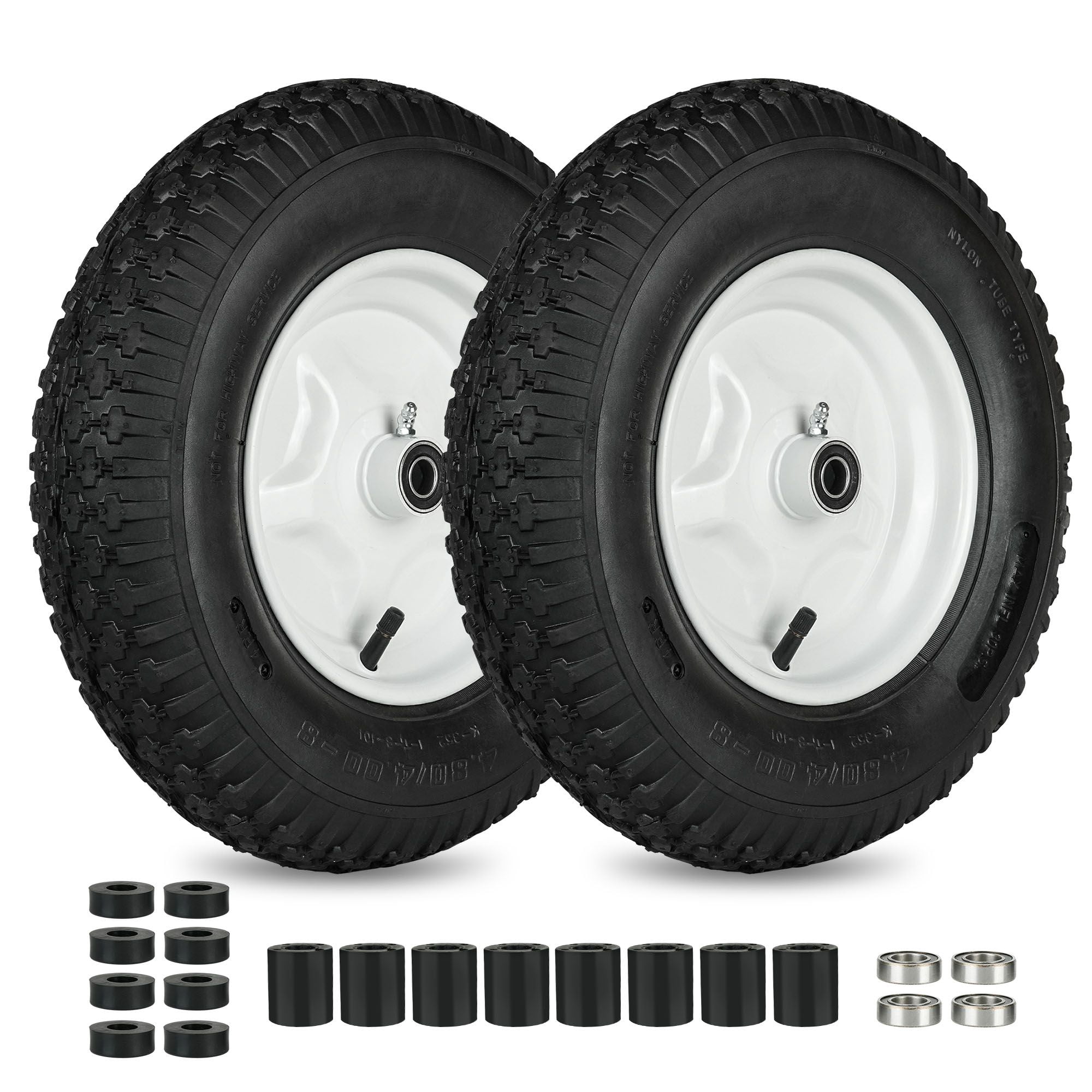 LotFancy 4.80/4.00-8” Tire and Wheel, 2 Pack 16” Pneumatic Wheelbarrow ...