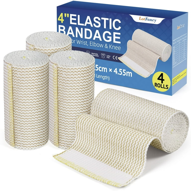 LotFancy 4Pcs Reusable Cotton Elastic Bandage Wrap 4 inches x 15 feet Stretch Health Compression Bandages Walmart