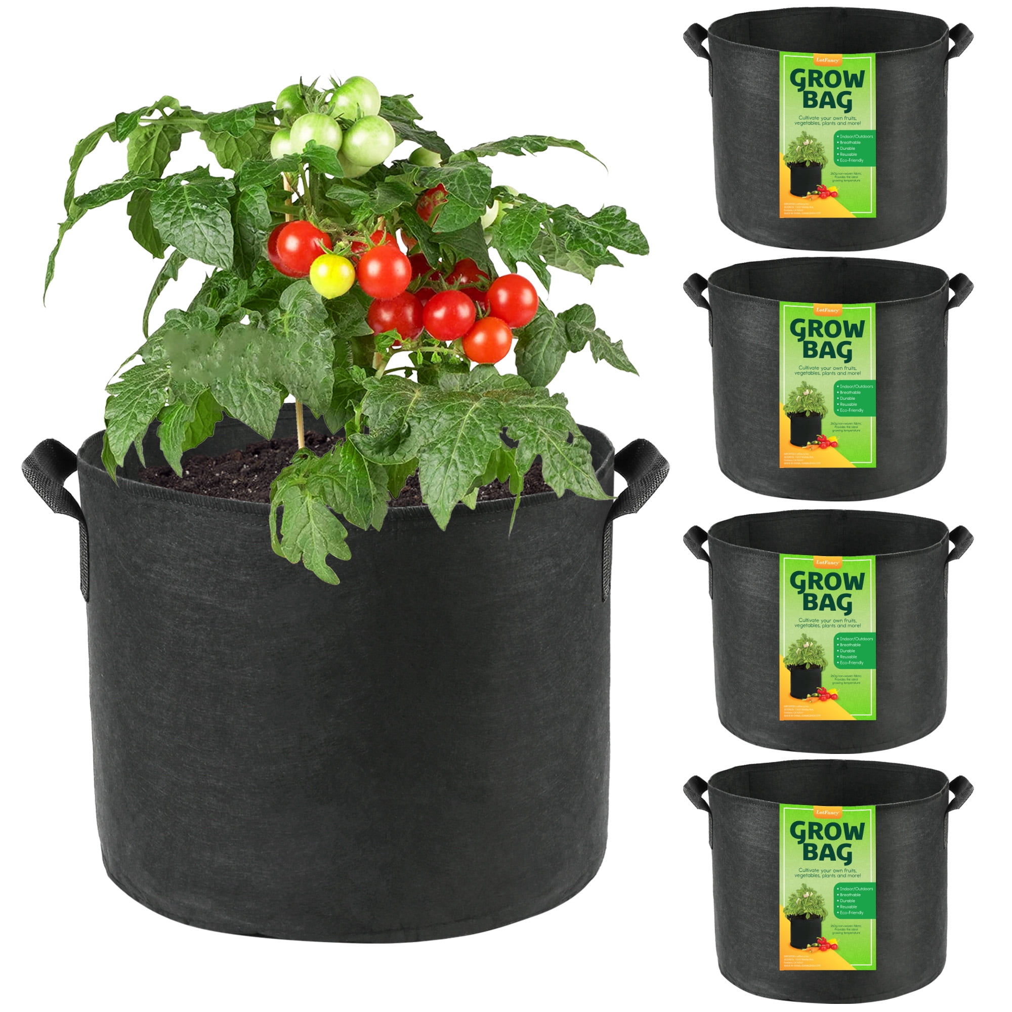 LotFancy 5 Gallon Grow Bags, Thickened Fabric Pots with Handles, 5 Pack ...