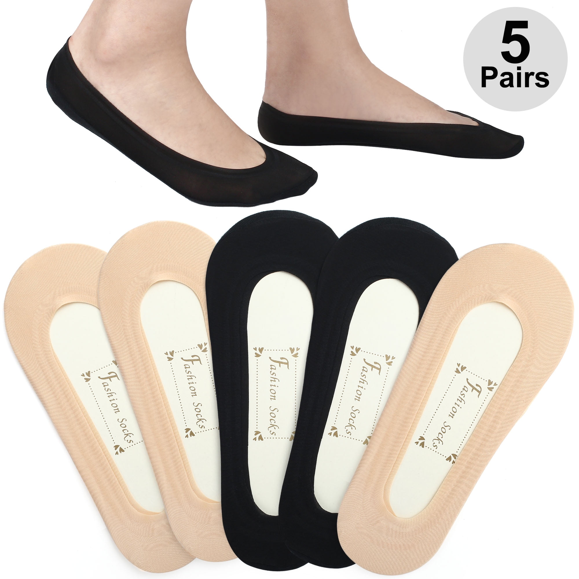 LotFancy Women's Low Cut Liner Socks, 5 Pairs, Breathable, Anti-Slip ...