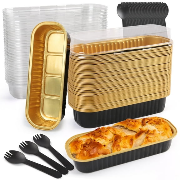 Aluminum Foil Mini Loaf Pans with Lids 50 Pack, 6.8oz Rectangle Baking ...
