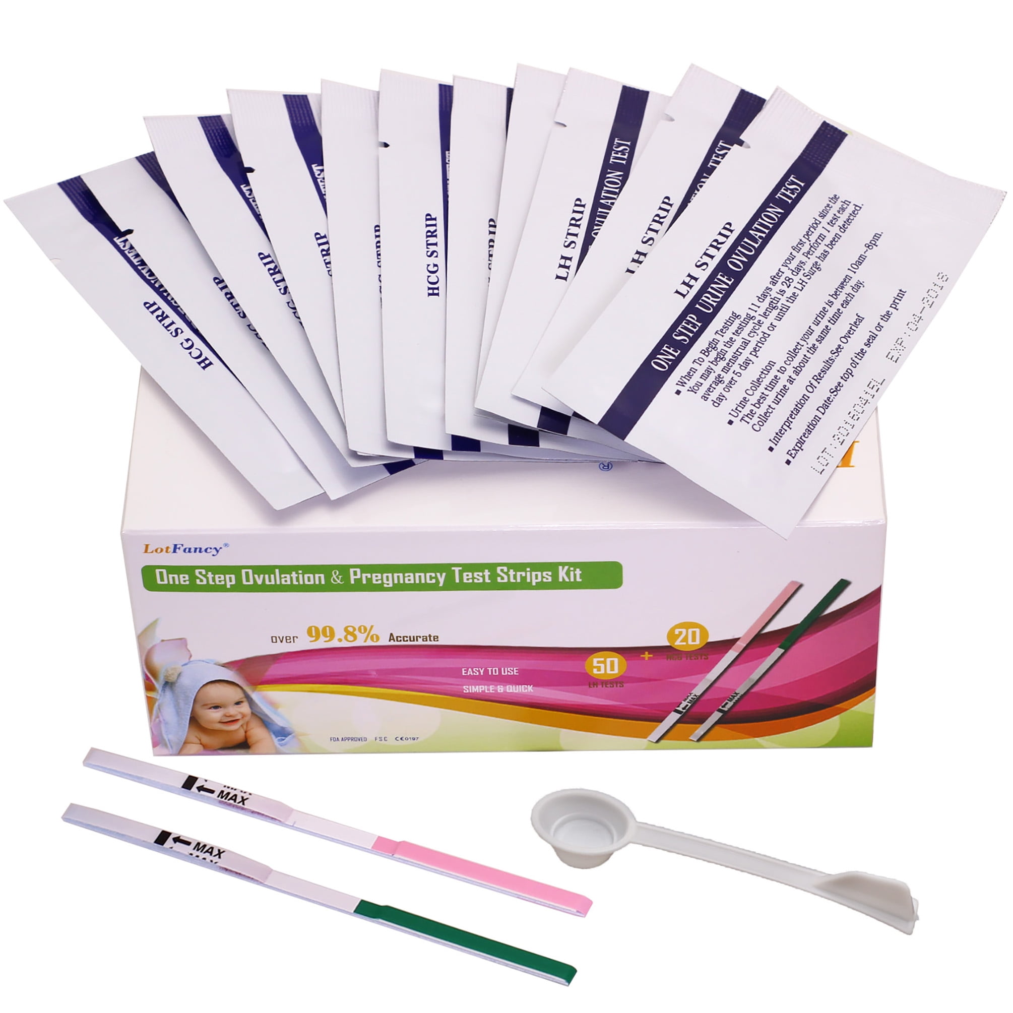 LotFancy 50Pcs Ovulation Prediction Kit and 20Pcs Pregnancy Test Strips ...