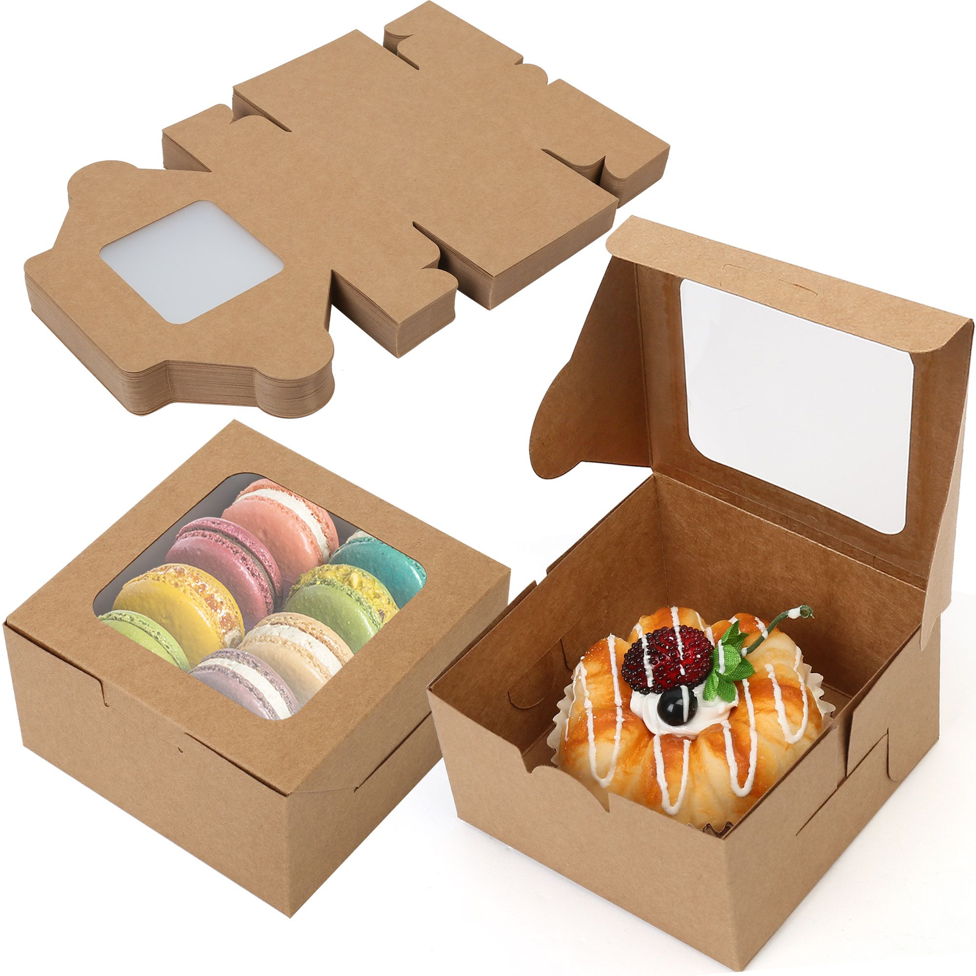 Way To Celebrate! 6.25x6.25x3 inch Kraft Treat Boxes with Window, 3 ...