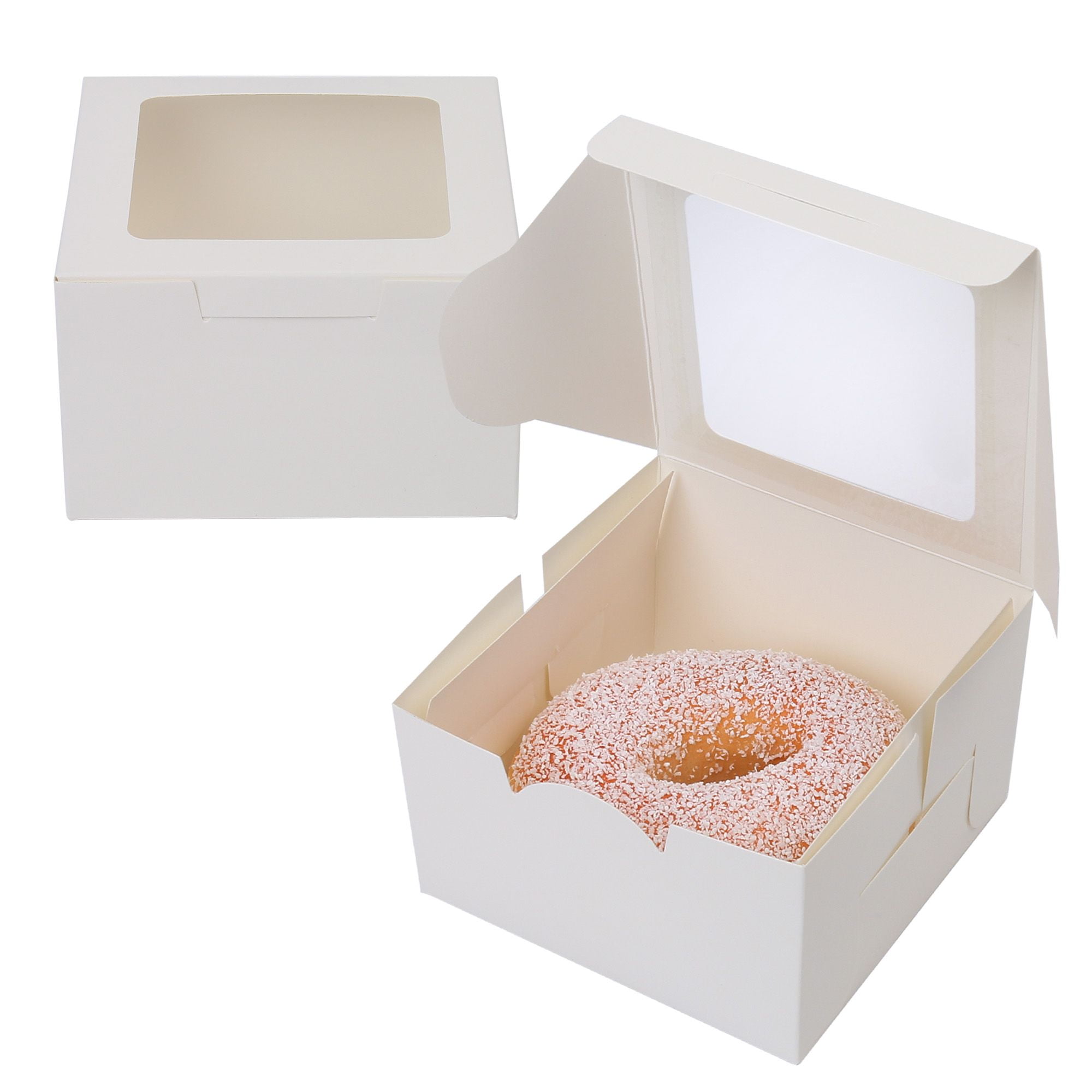 LotFancy 60 Pcs White Bakery Boxes with Window, 4x4x2.5 in Pastry Boxes ...