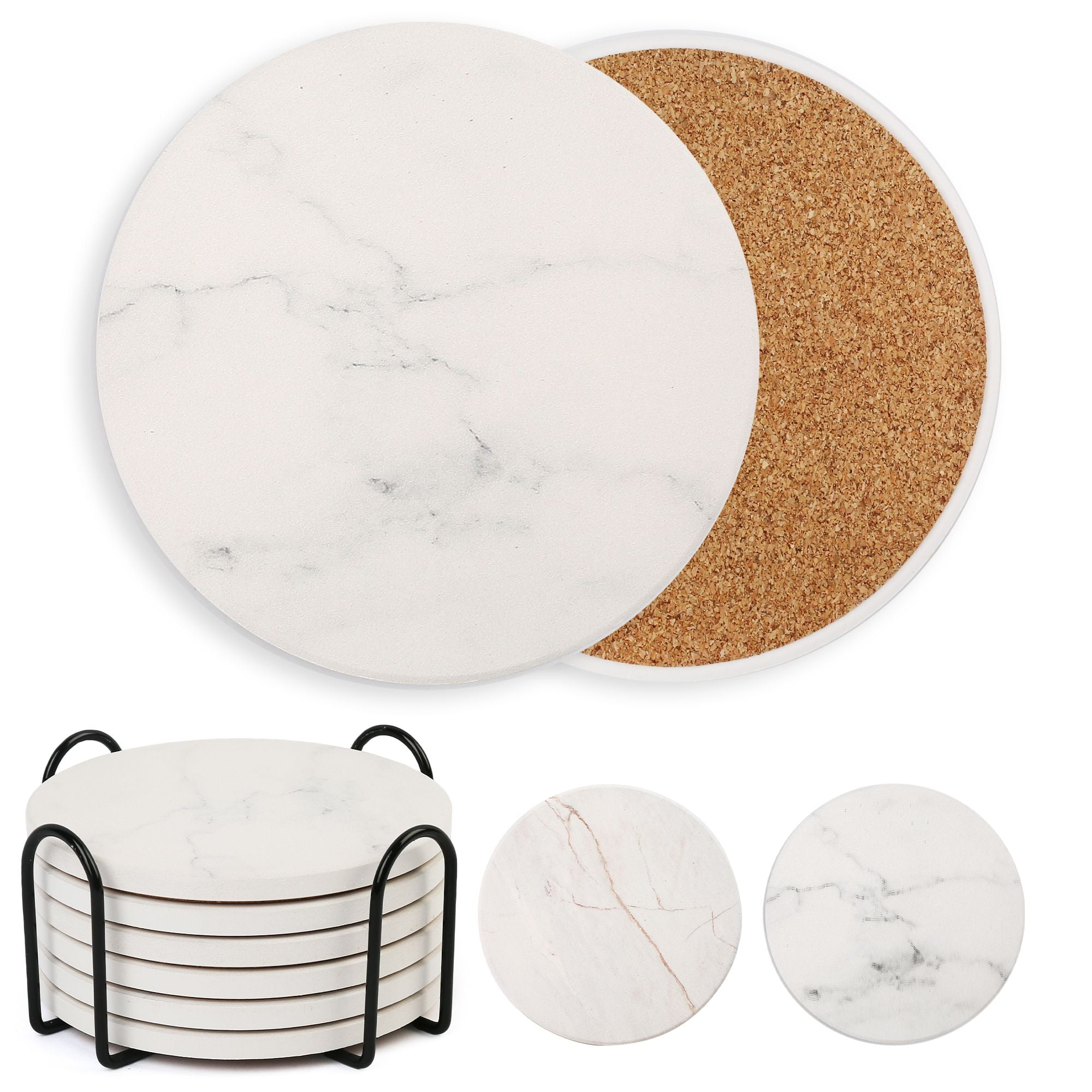 LotFancy 6Pcs Set of 4 in Round Marble Beverage Ceramic Coasters ...