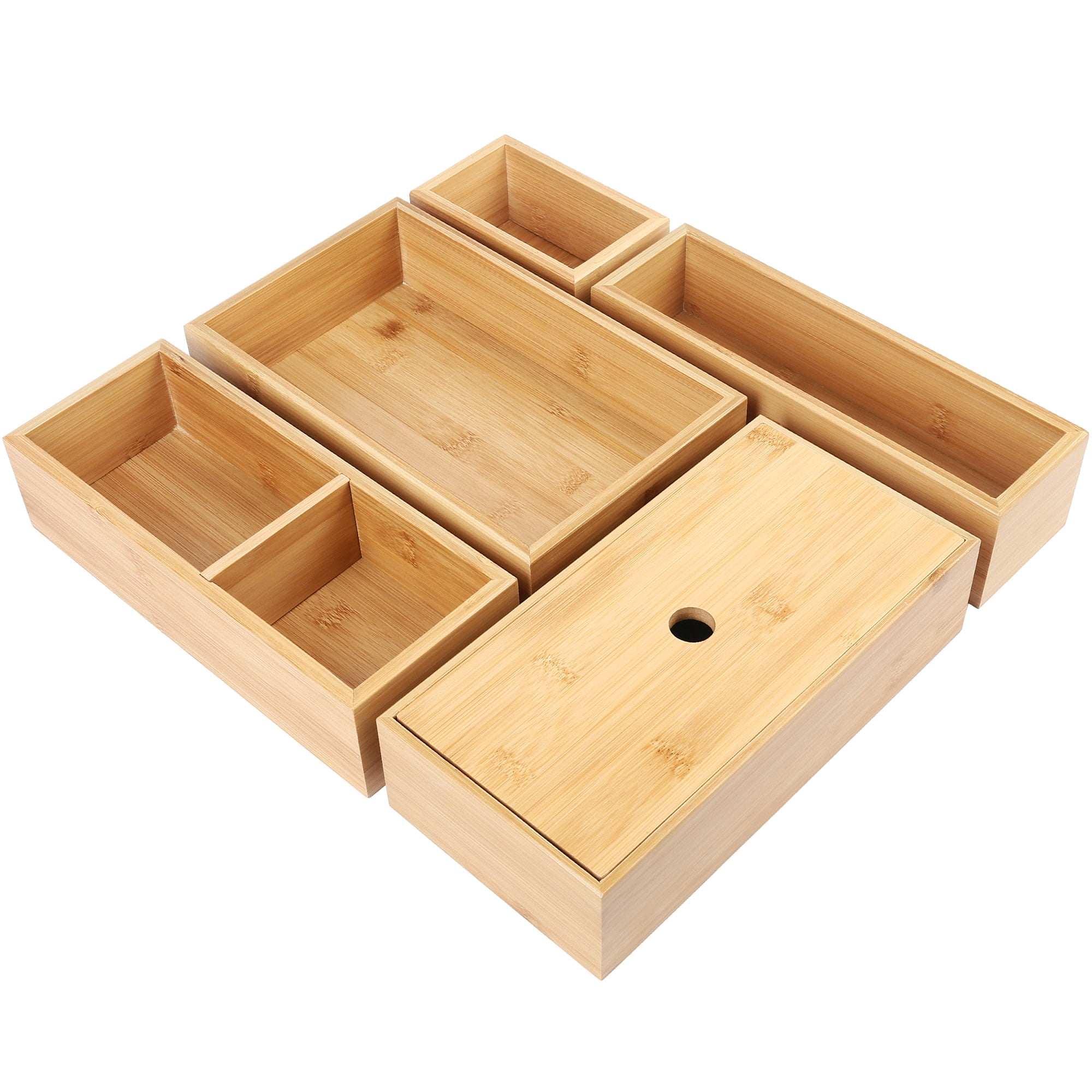 LotFancy 5 Pcs Bamboo Drawer Organizer Storage Box for Kitchen ...