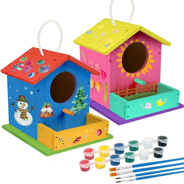 LotFancy DIY Craft Wood Sets - Paintable Birdhouse Kits for Kids and ...
