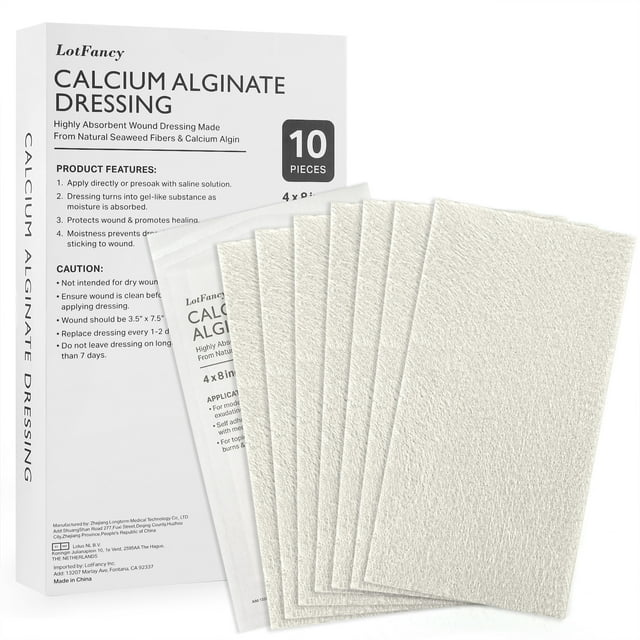 LotFancy Calcium Alginate Wound Dressing, 4 x 8 in Patches, 10 Pack ...