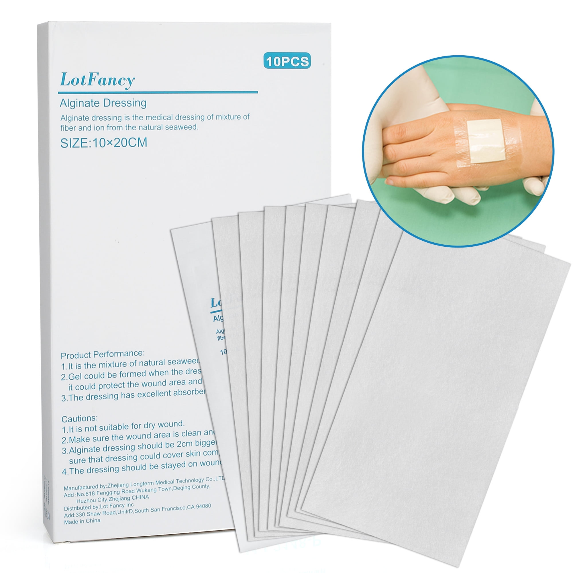 LotFancy 4x8in Calcium Alginate Wound Dressing Pads, Cut Gauze, 10 Pack ...
