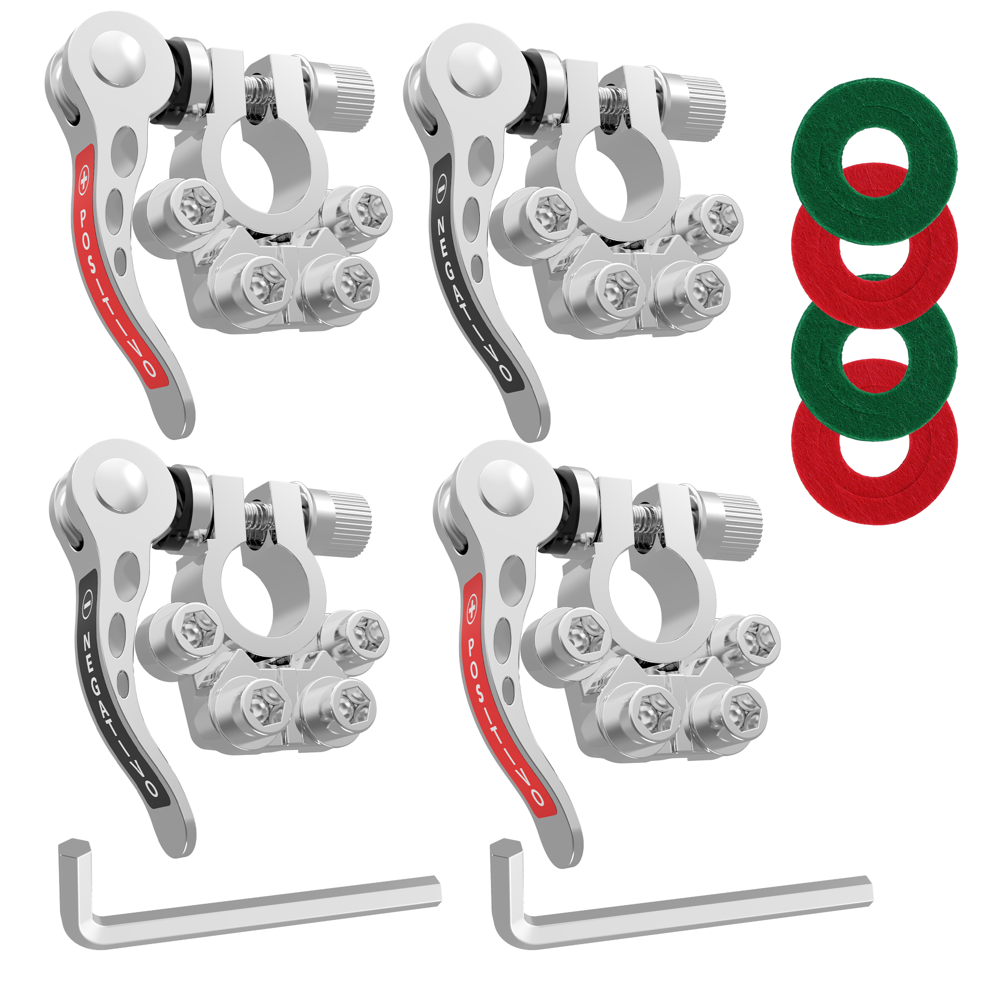 Pair 4 Way Car Battery Terminals Clamp Battery Cable Ends Quick Release ...