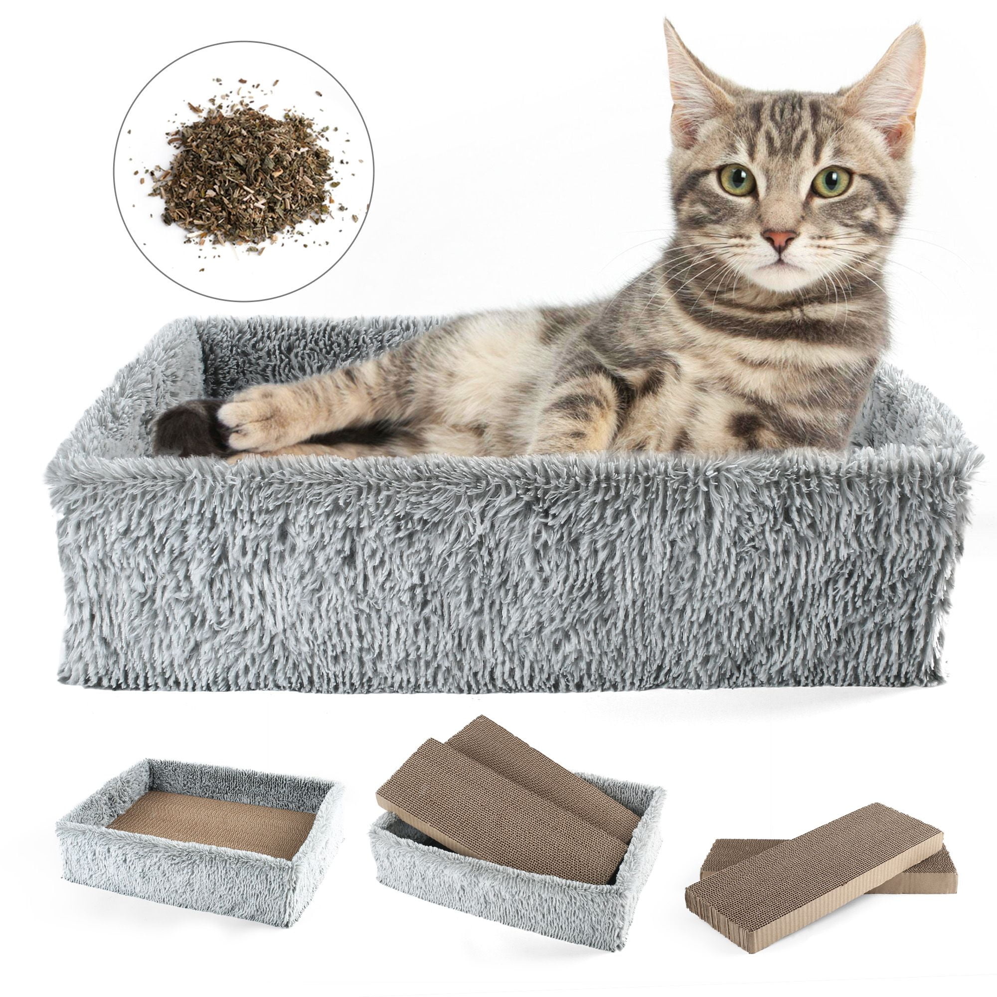 PrimePets 2 Pack Cat Scratcher Lounge with Bed, Removable Scratch ...