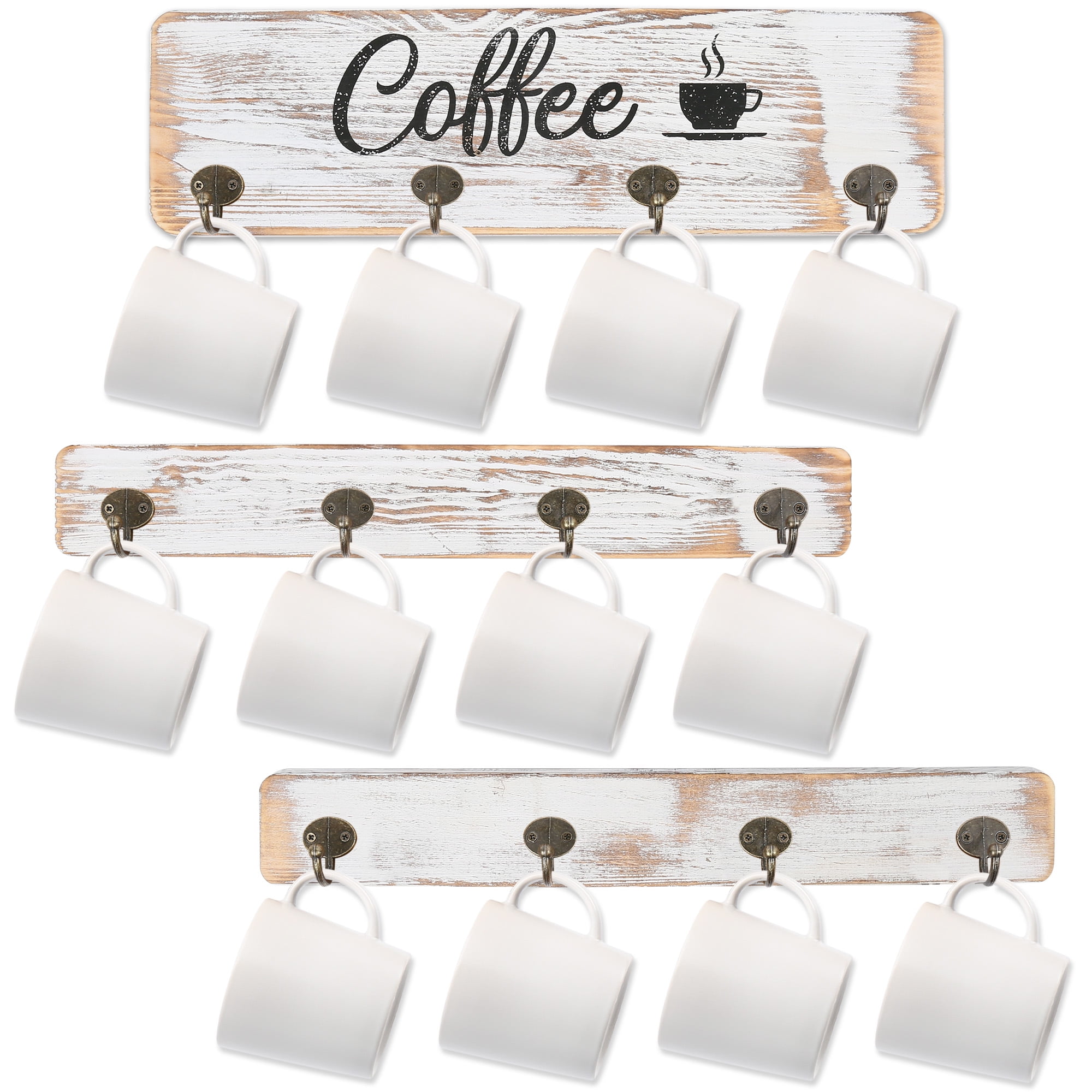 LotFancy Wooden Coffee Cup Holder, Wall Mounted Metal Hanging Storage ...