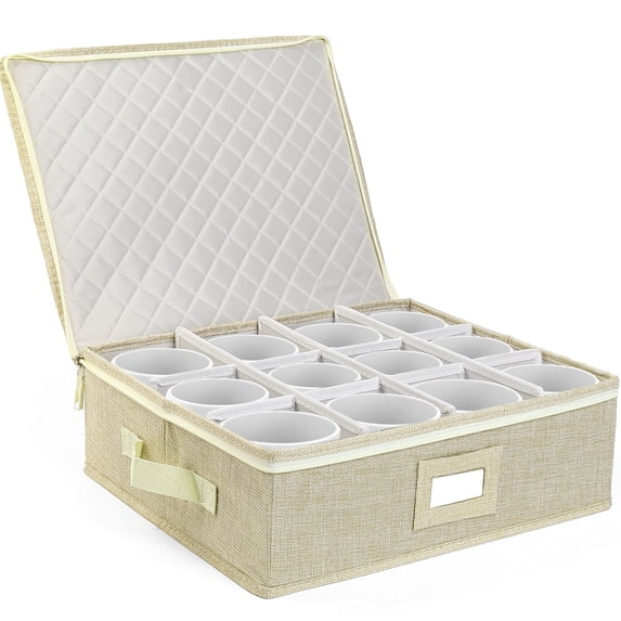 LotFancy Cup and Mug Storage Box, Stackable with Dividers Handles, 15. ...