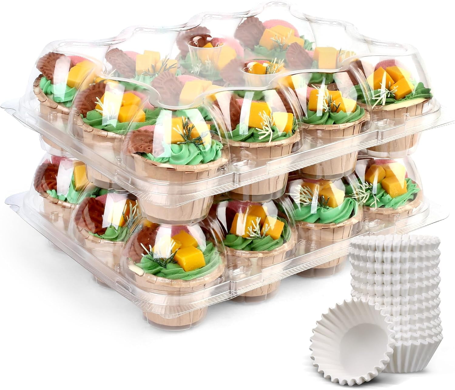 LotFancy Cupcake Containers 12 Count, 12 Sets, Plastic Dozen Cupcake ...