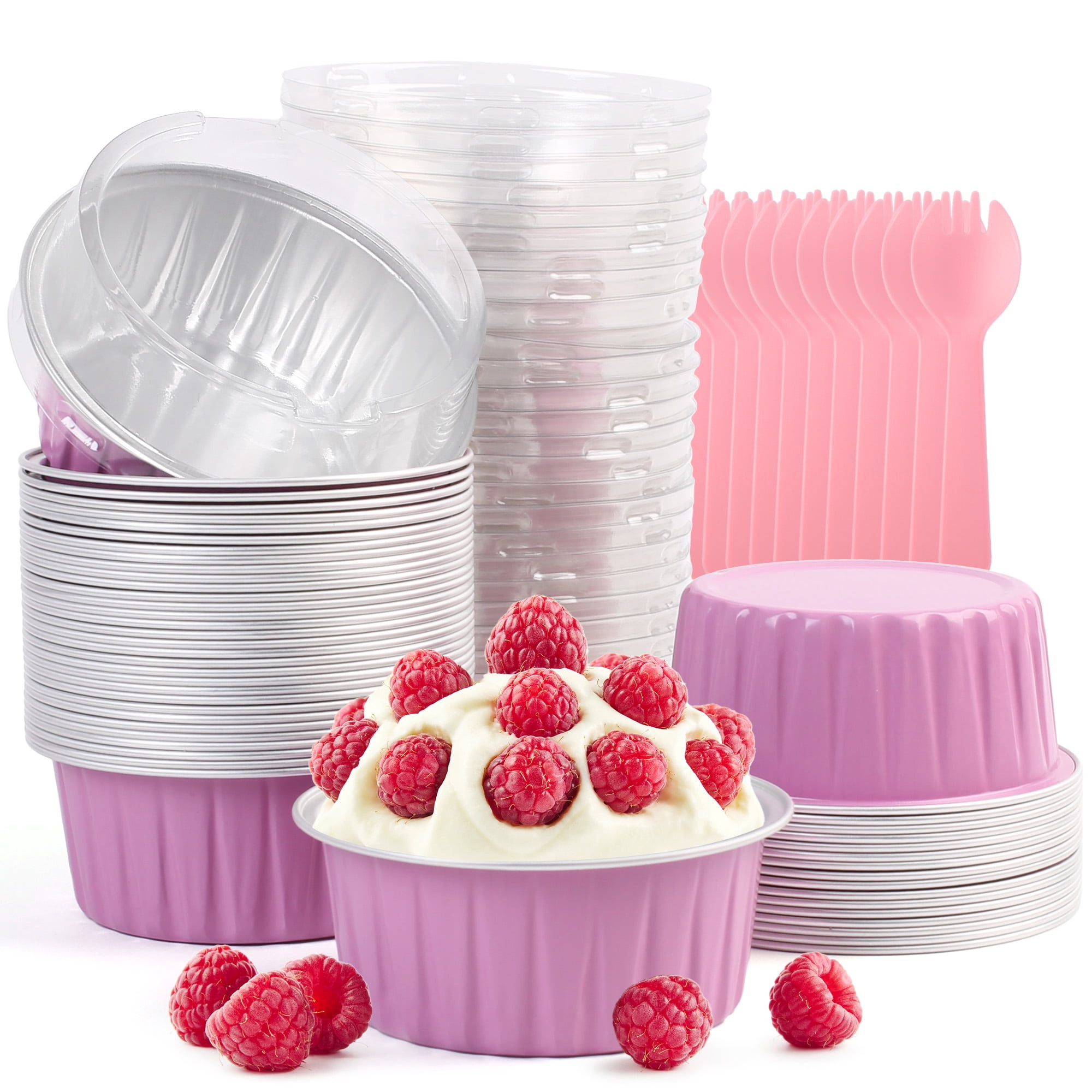 LotFancy Cupcake Liners with Lids, 5 oz Aluminum Foil Baking Cups, Pink ...