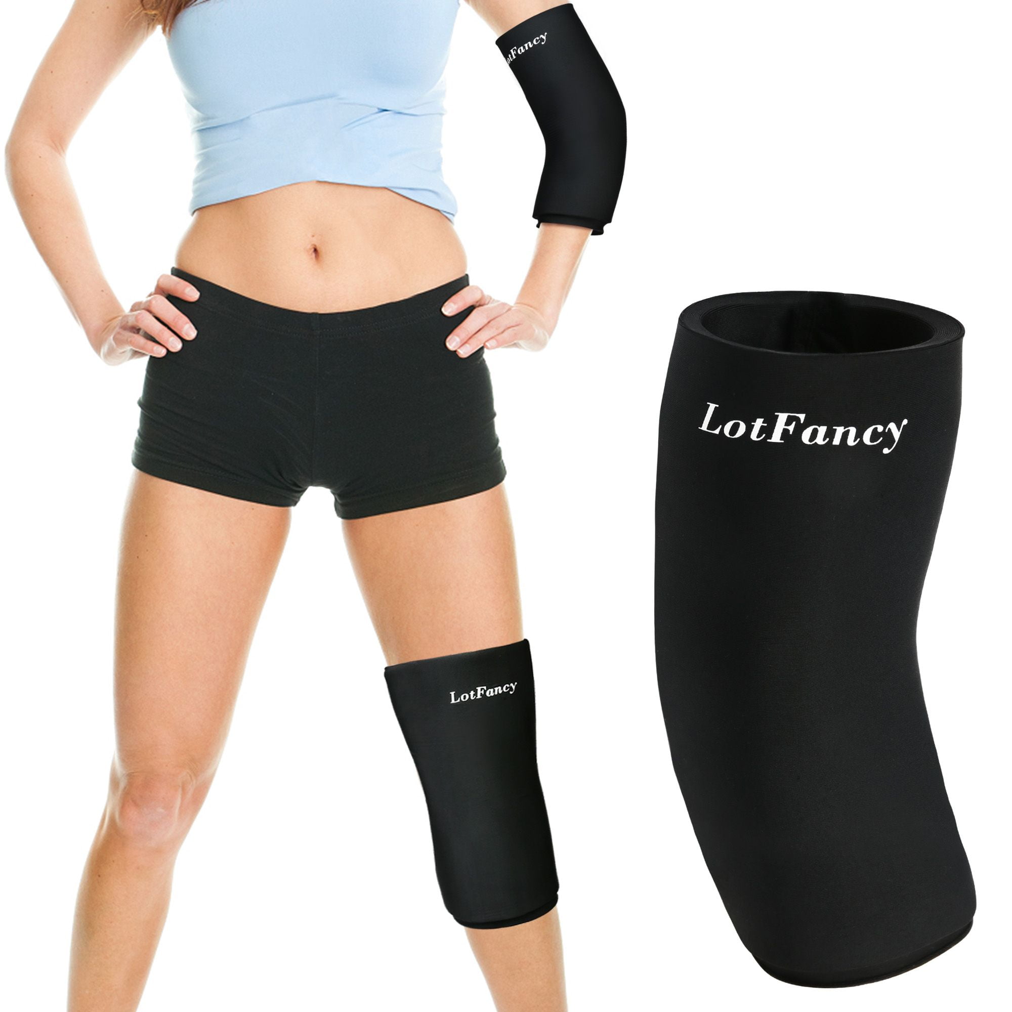 LotFancy Ice Arm & Leg Compression Sleeves, Hot & Cold Gel Pack Wrap, M ...