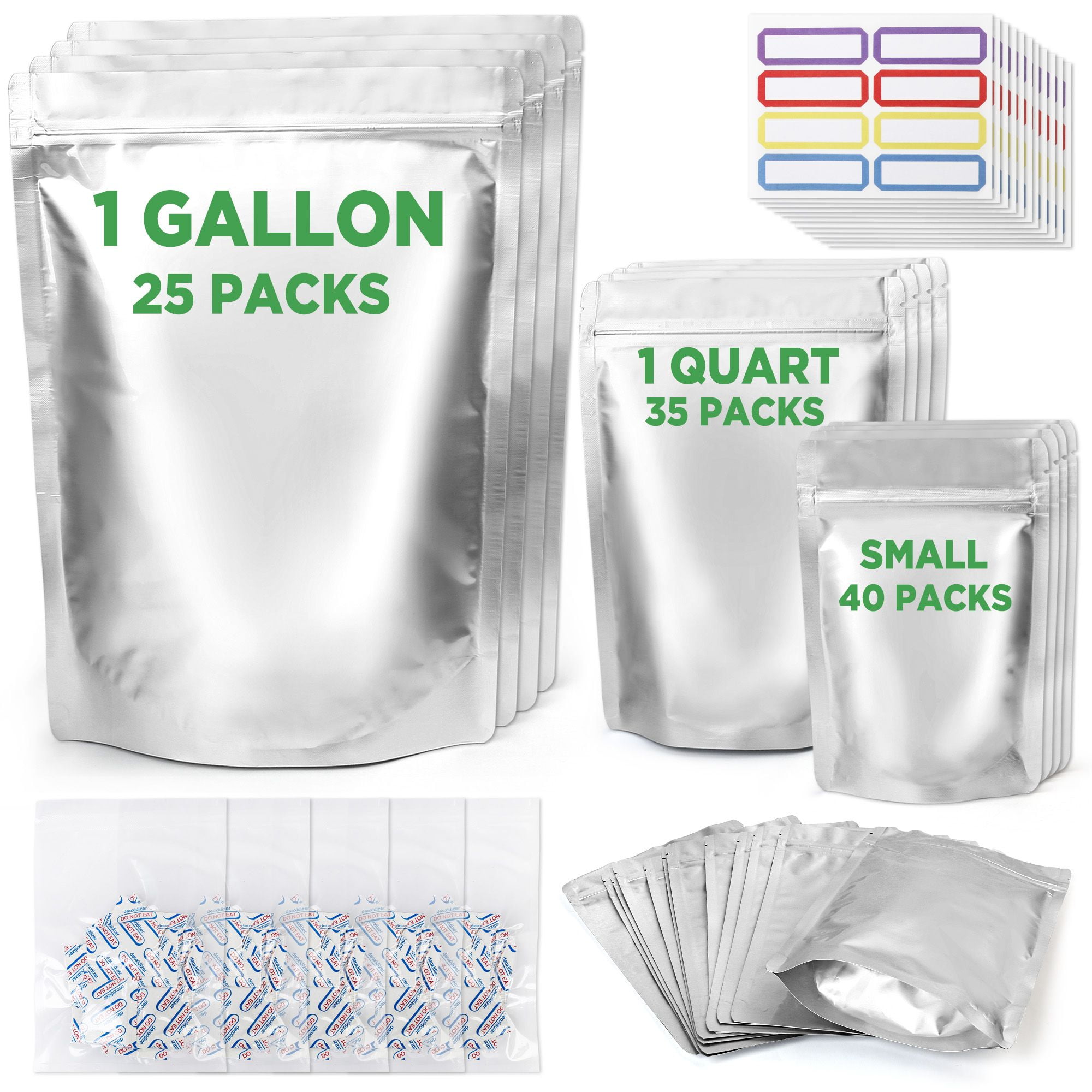 LotFancy Mylar Bags for Food Storage, Resealable Ziplock Bags, 1 Gallon ...