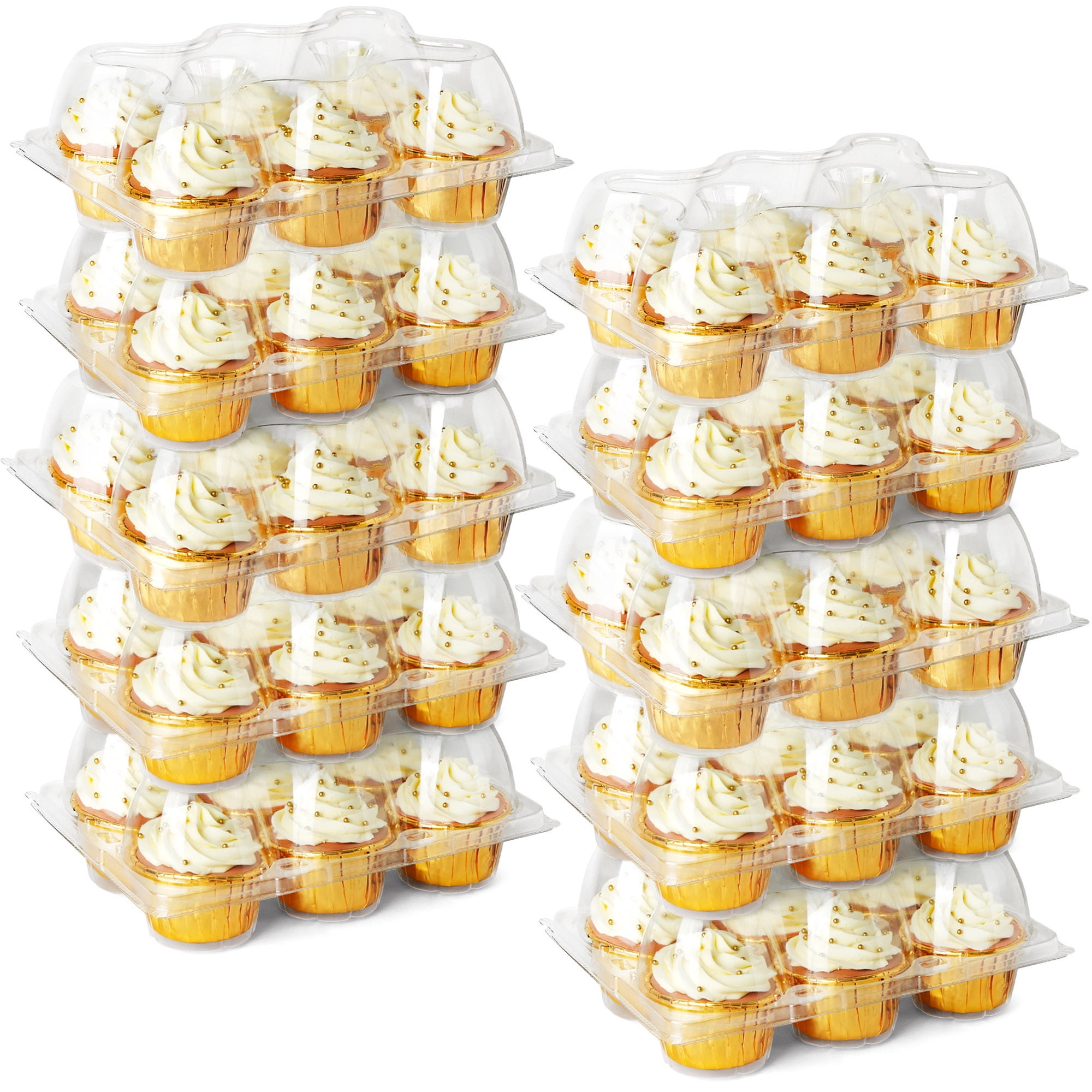 LotFancy Stackable Cupcake Containers, 6 Pack x 40 Sets, High Tall Dome ...