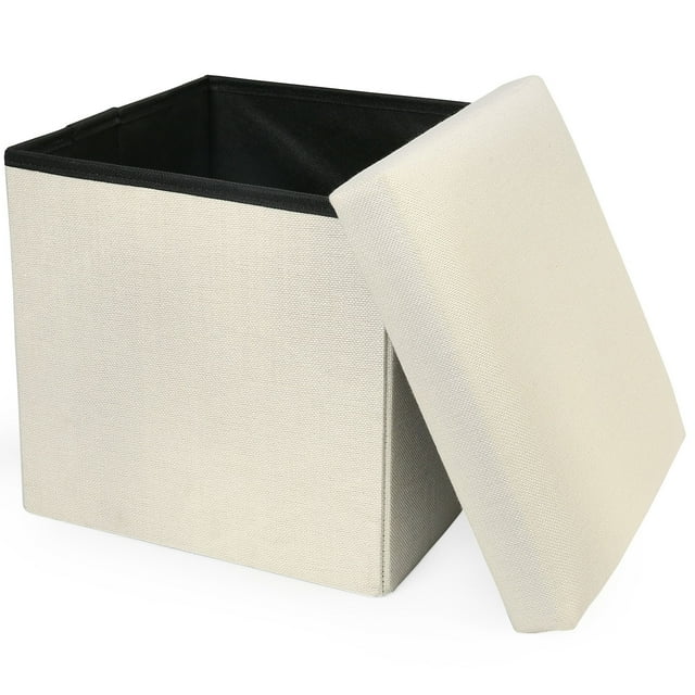 LotFancy Storage Ottoman Cube for Living Room, Collapsible Beige ...