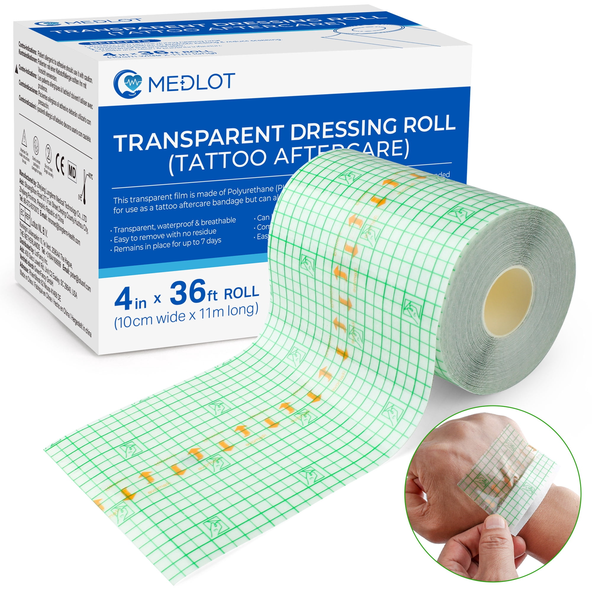 LotFancy Waterproof Tattoo Aftercare Bandage, 4in x 12Yards Roll ...