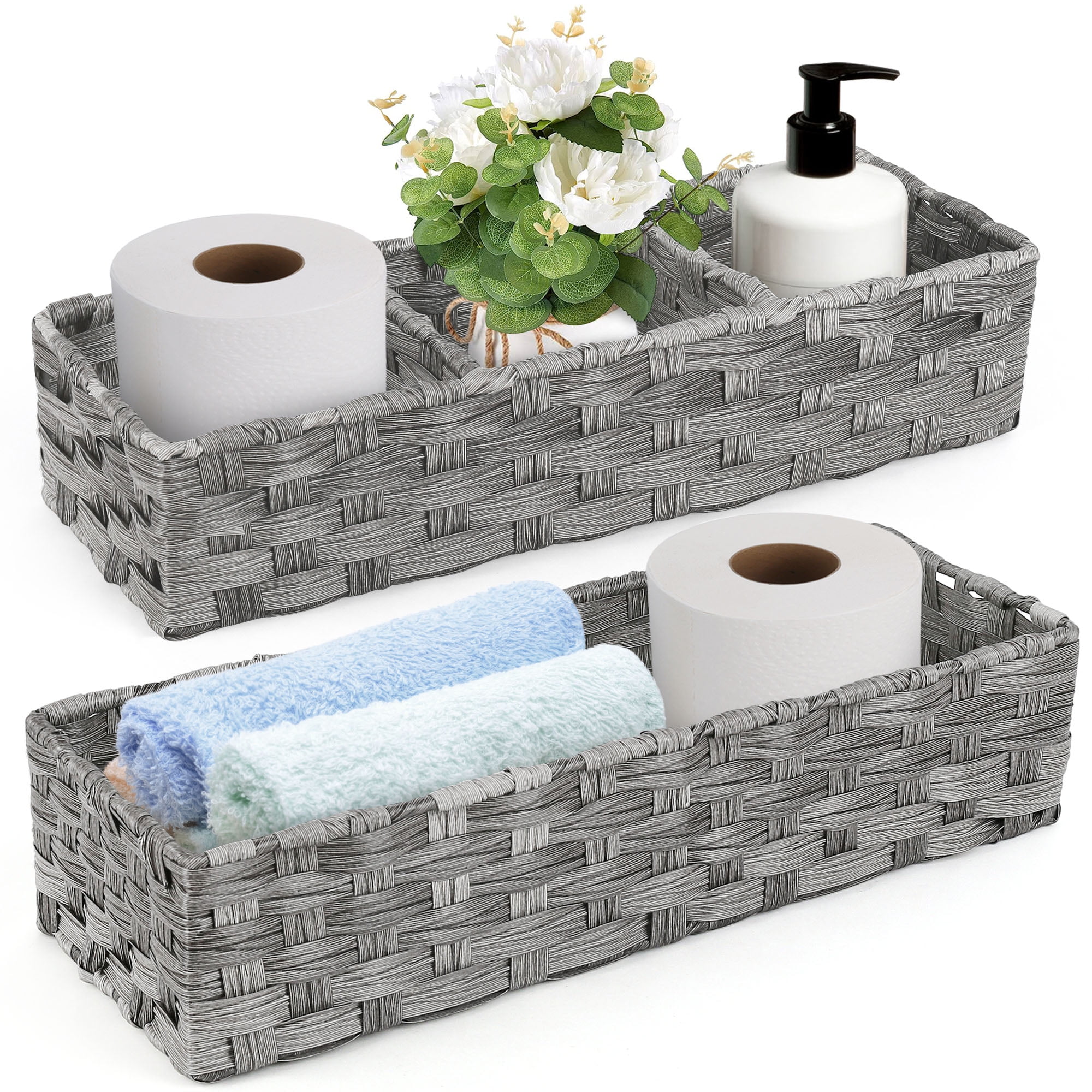 LotFancy Woven Wicker Toilet Paper Storage Baskets, 2 Pack, Gray ...